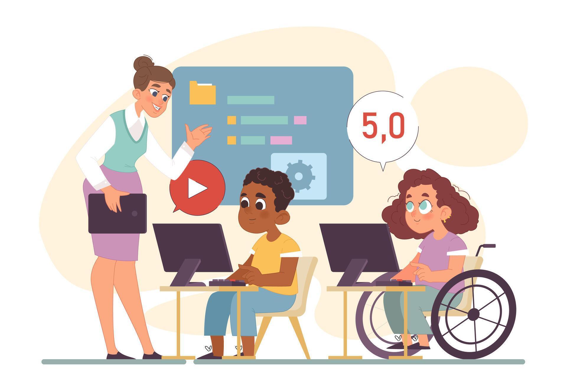 Computer science class for kids. Diverse children programming 47094547 Vector Art at Vecteezy