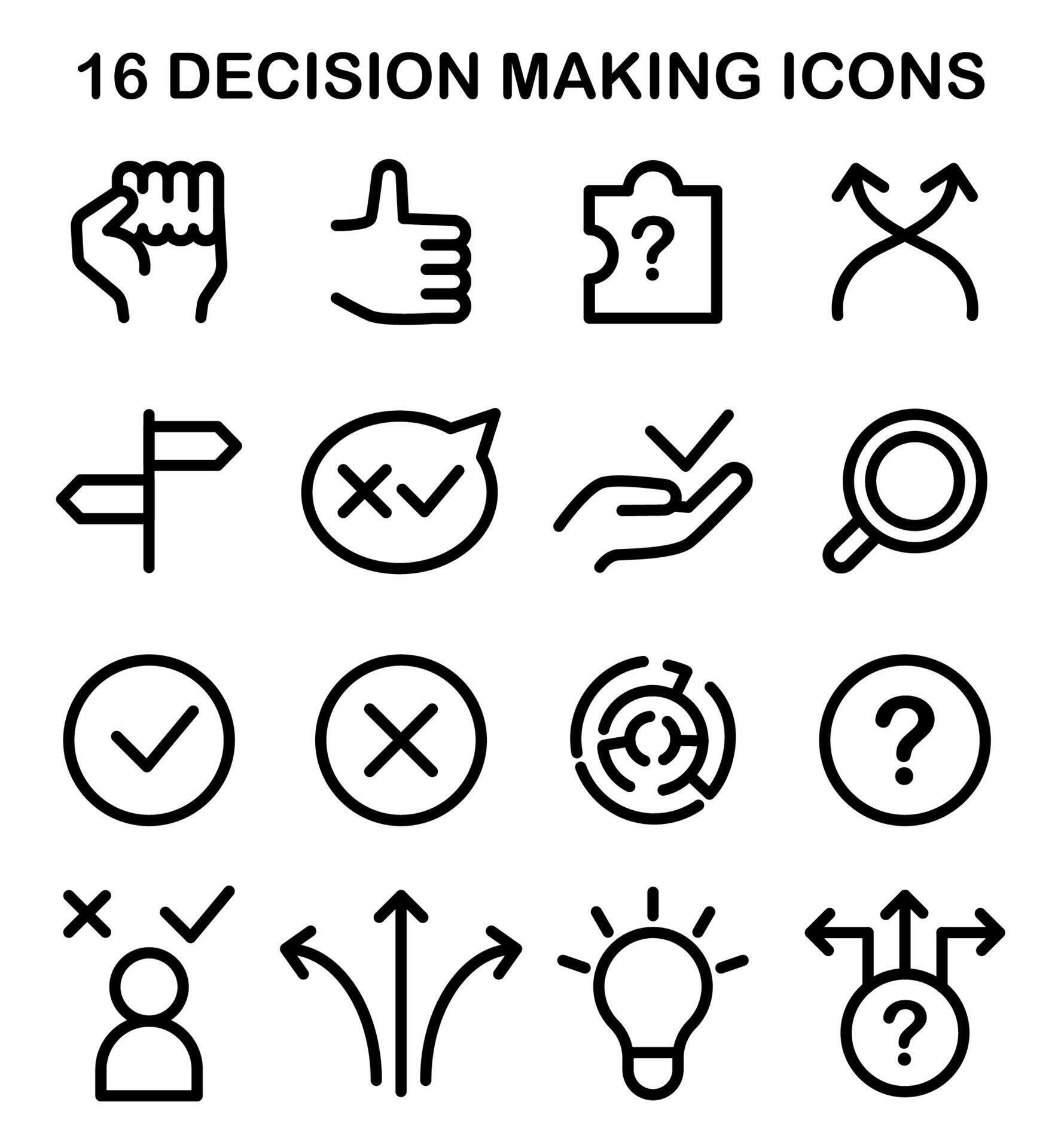 Decision-making icons set. Strategic thinking, brainstorming and ...