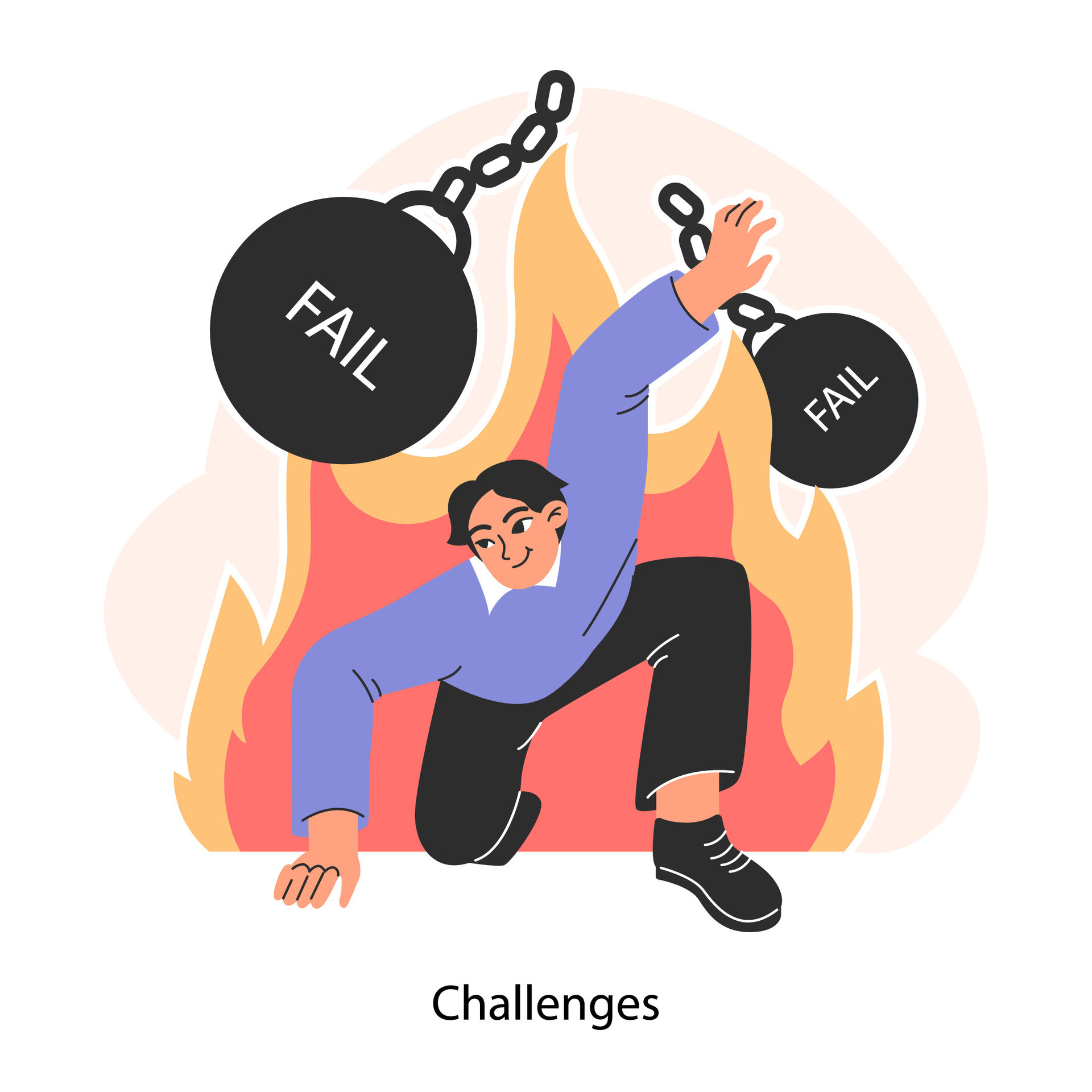 Challenge. Self-motivation and efficacy. Character overcoming obstacles ...