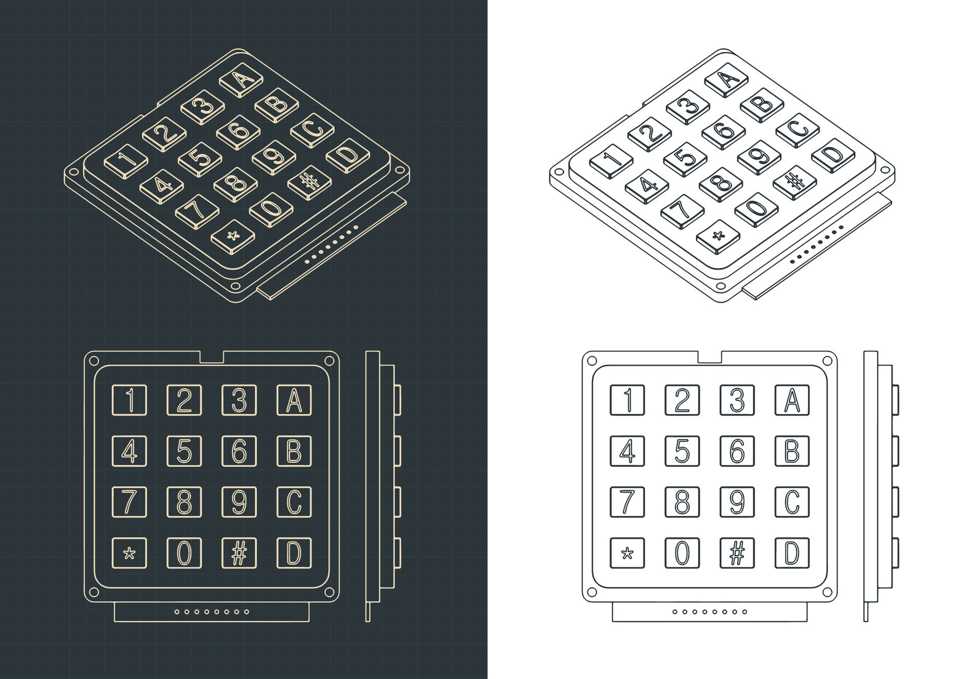 Numeric keypad 16 keys drawing 47105193 Vector Art at Vecteezy