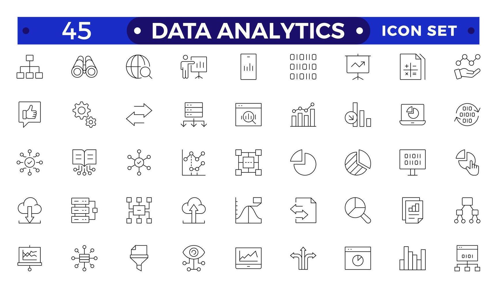 Data Analytics Icon Set Big Data Analysis Technology Symbol Containing Database Statistics
