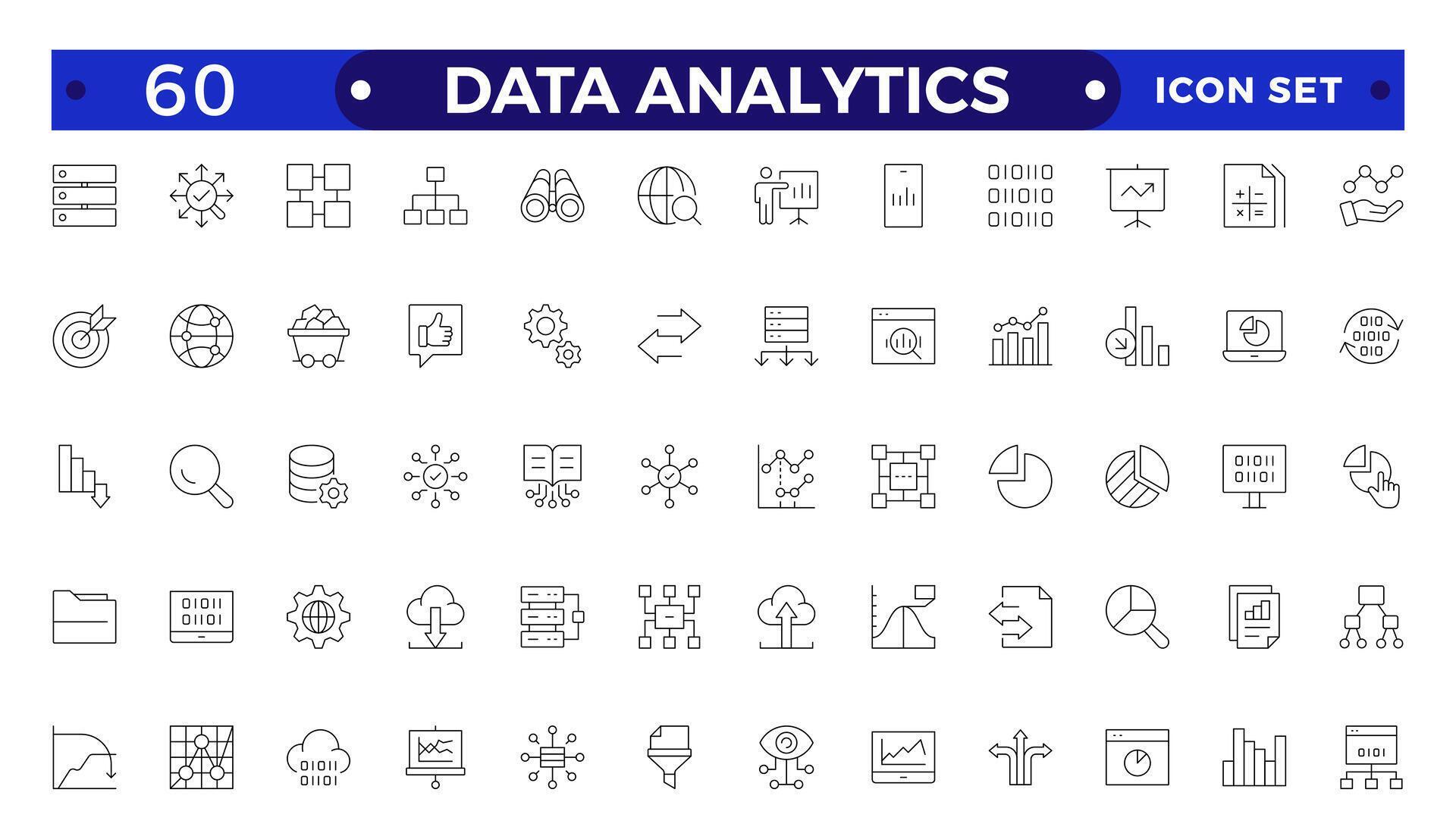 Data Analytics Icon Set Big Data Analysis Technology Symbol Containing Database Statistics