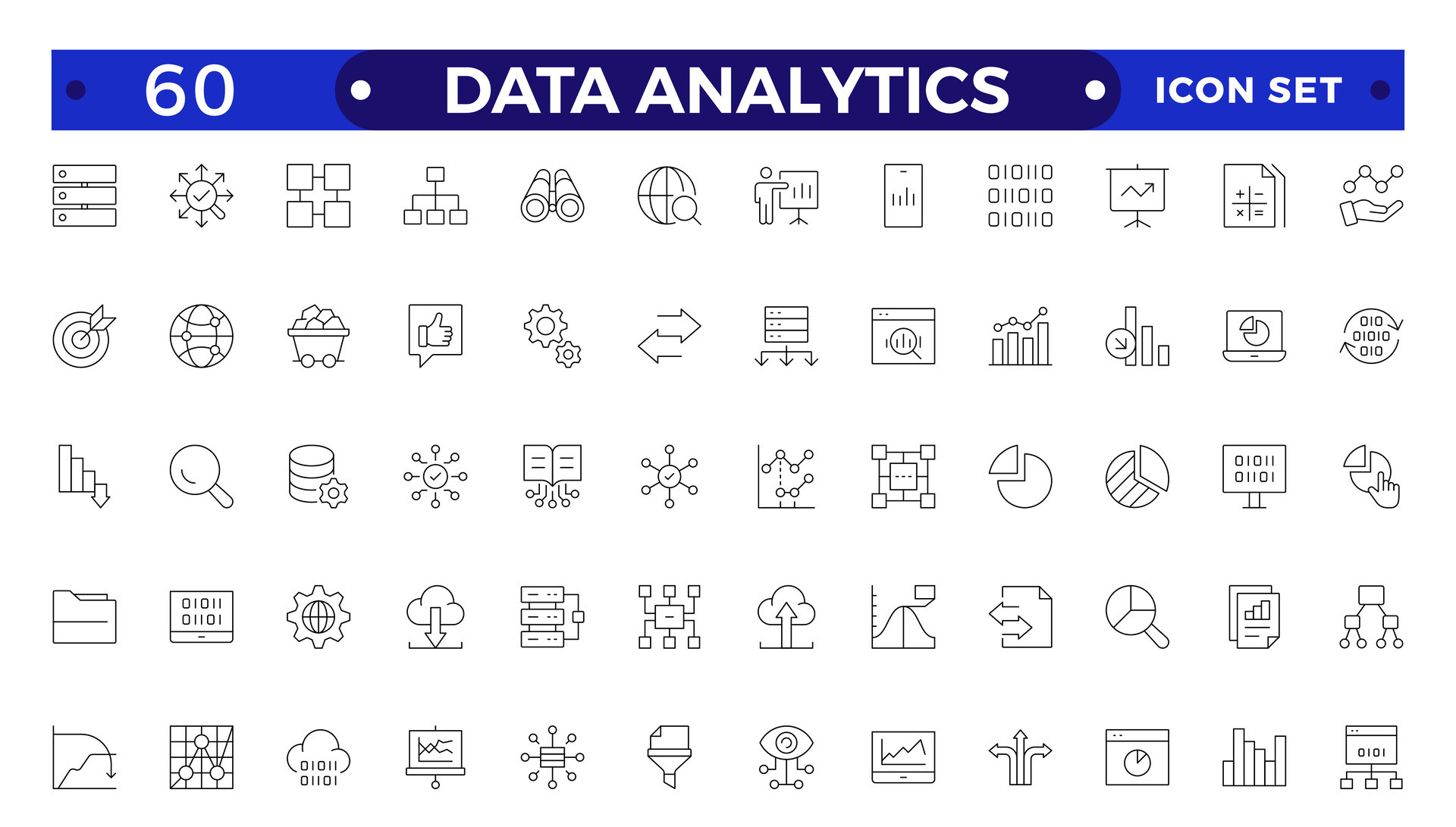 Data analytics icon set. Big data analysis technology symbol ...