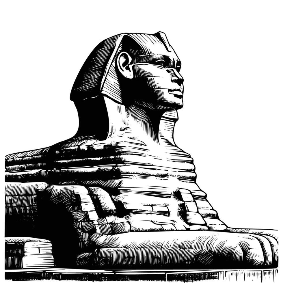 hand drawn Great Sphinx of Giza statue illustration. engraving black ...