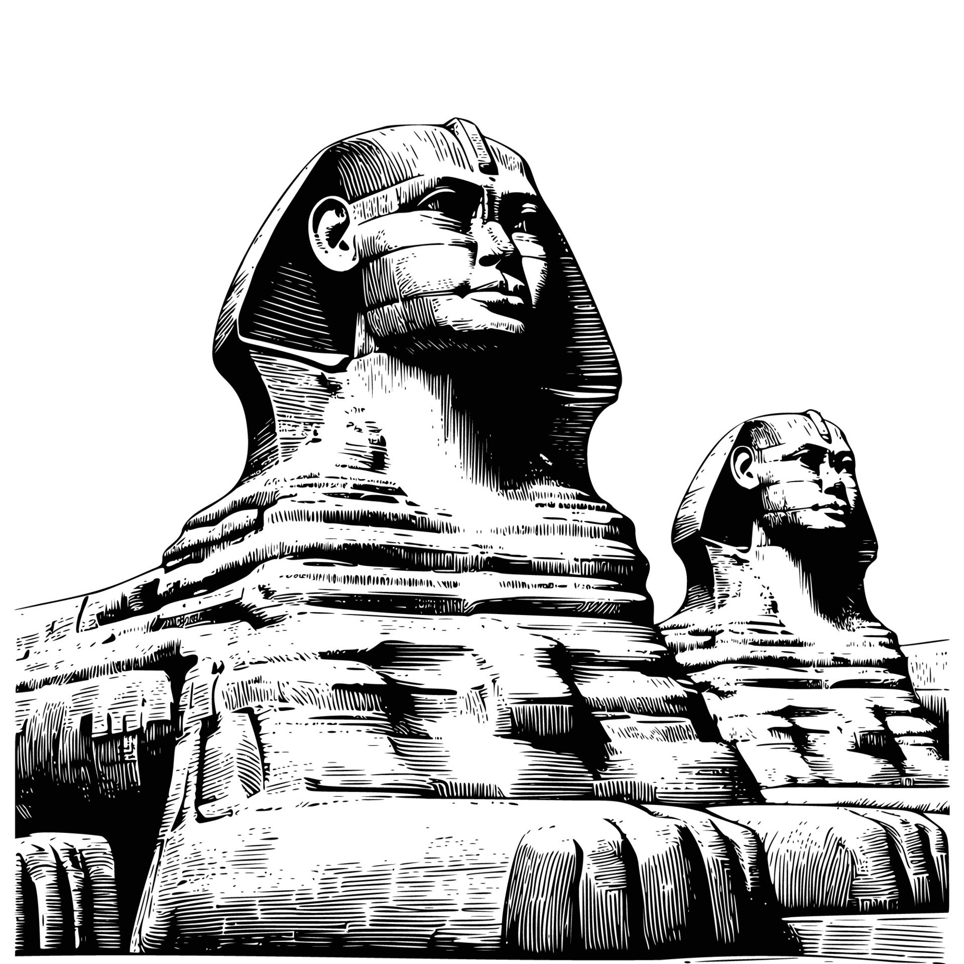 hand drawn Great Sphinx of Giza statue illustration. engraving black ...