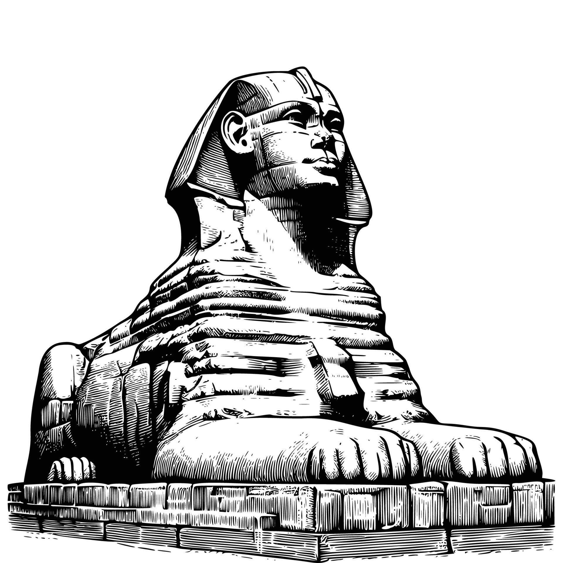 hand drawn Great Sphinx of Giza statue illustration. engraving black ...