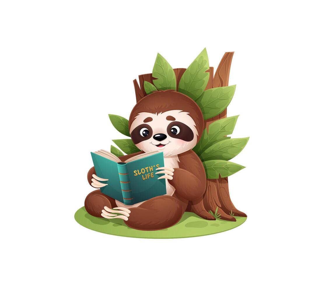 Cartoon Cute Sloth Character Reading Book 47108740 Vector Art At Vecteezy
