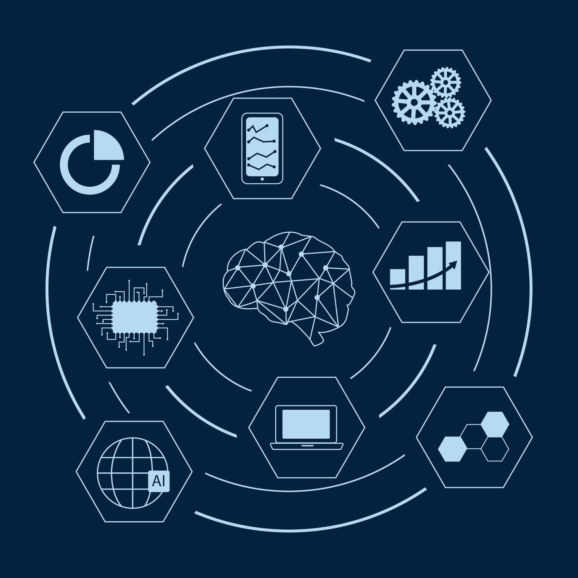 Artificial intelligence illustration. Modern cyberbrain concept. Machine learning and neural ...