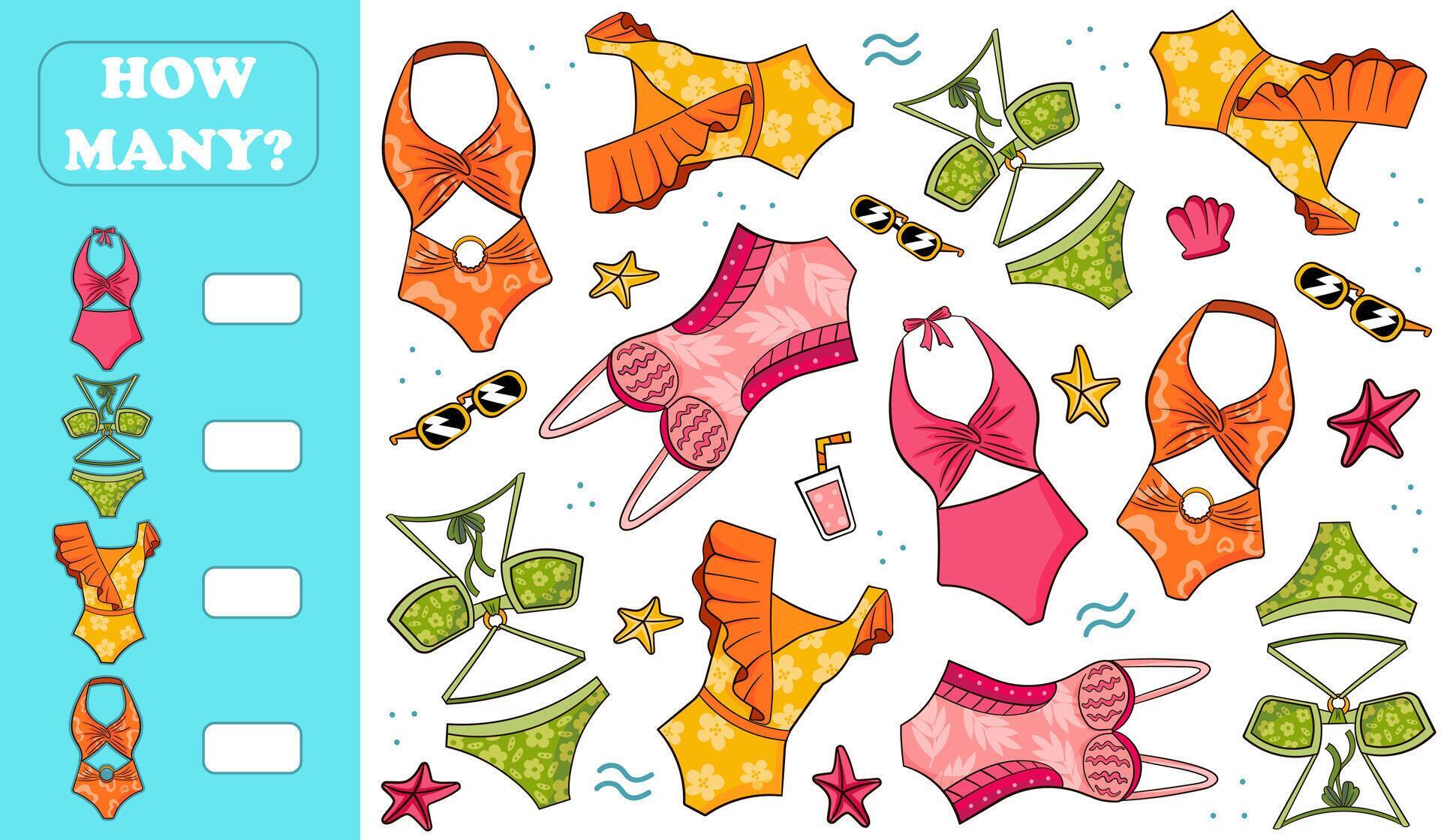 How many counting game with summer beach swimsuits 47114661 Vector Art ...