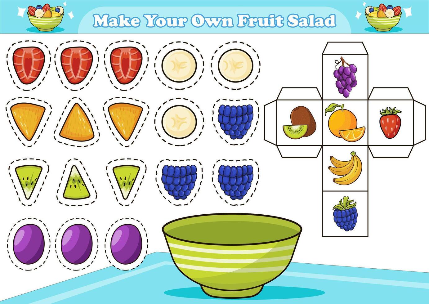 Printable activity for kids make your own fruit salad by using dice ...