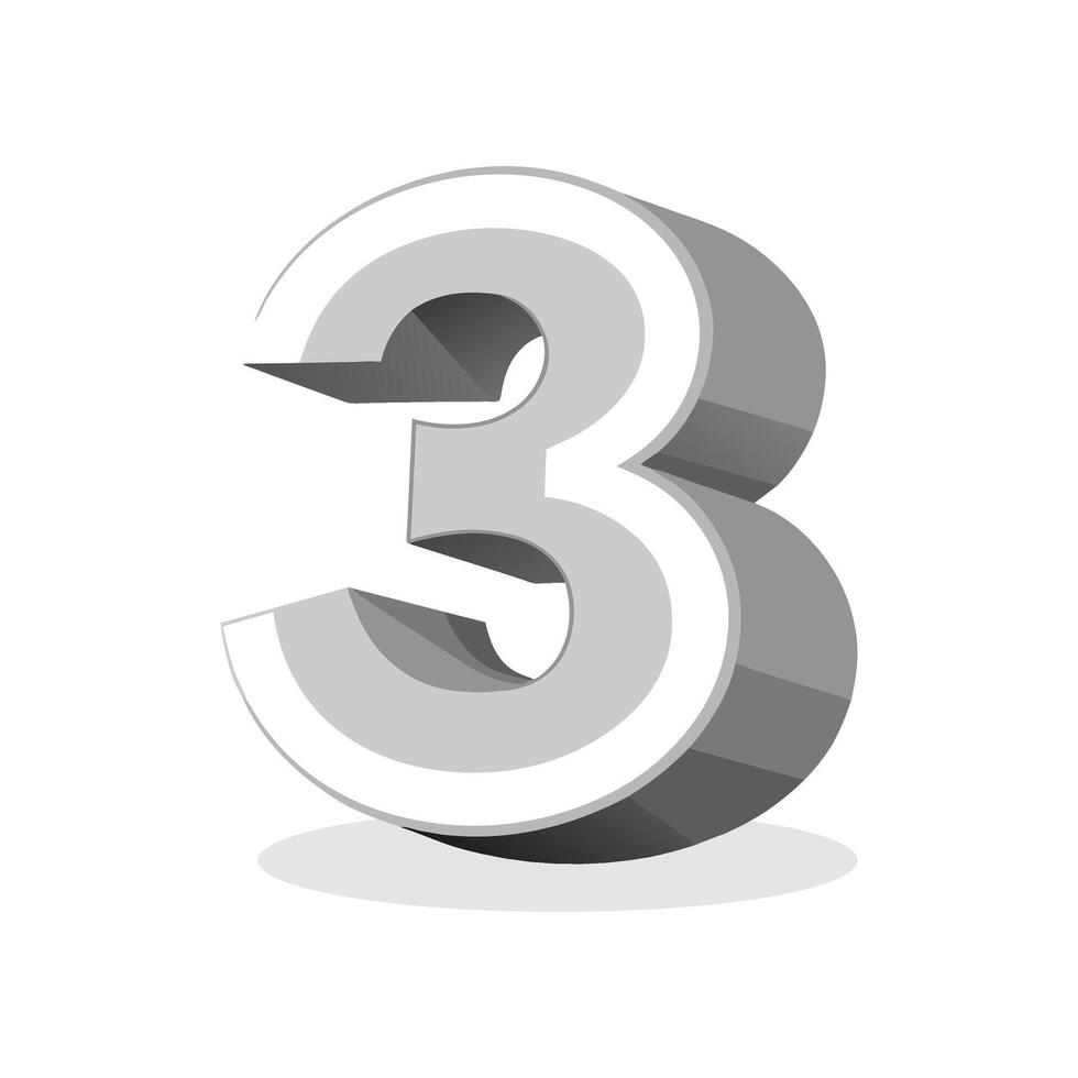 3d number 3. shape Realistic gray plastic bubble digits inflated ...