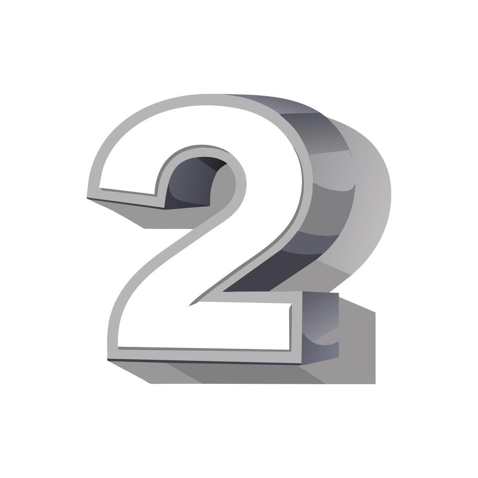 3d number 2. shape Realistic gray plastic bubble digits inflated ...