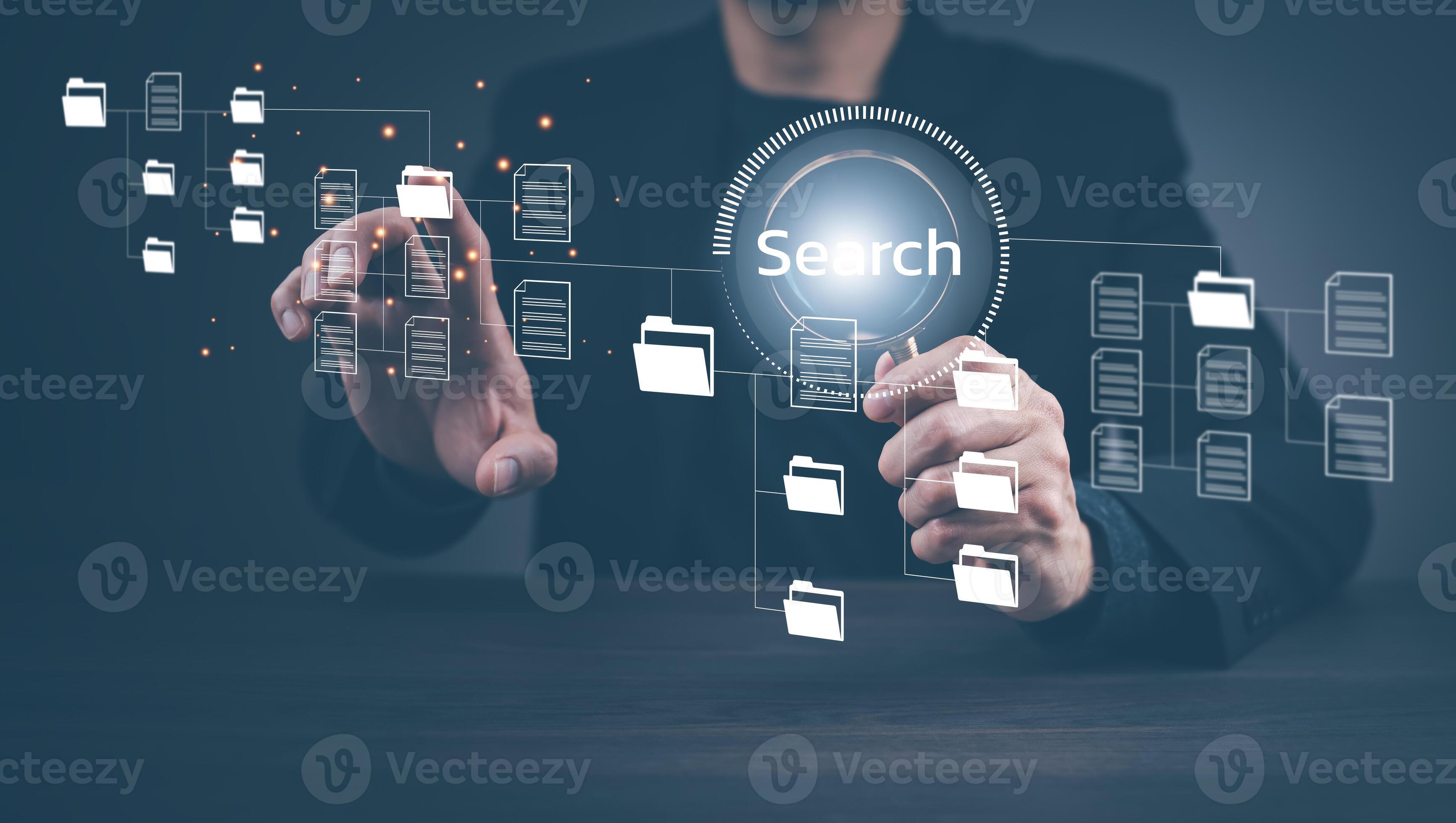 Business people working on tablet with virtual screen. Online documentation database, IT ...