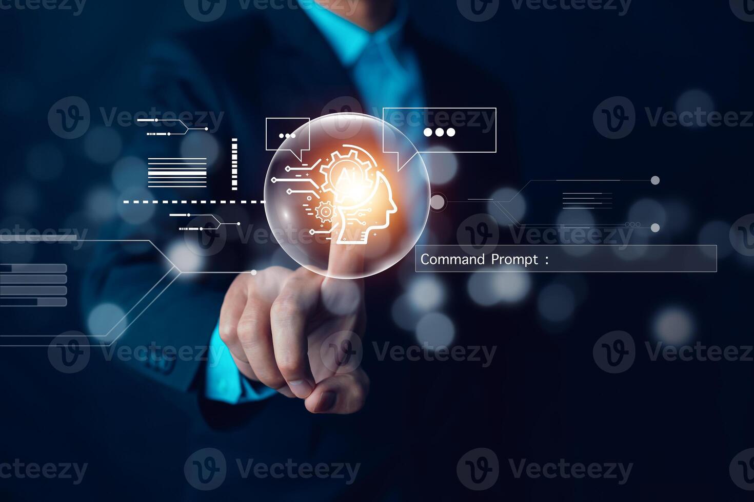 Programmer people working laptops or smartphones with AI, artificial intelligence software ...