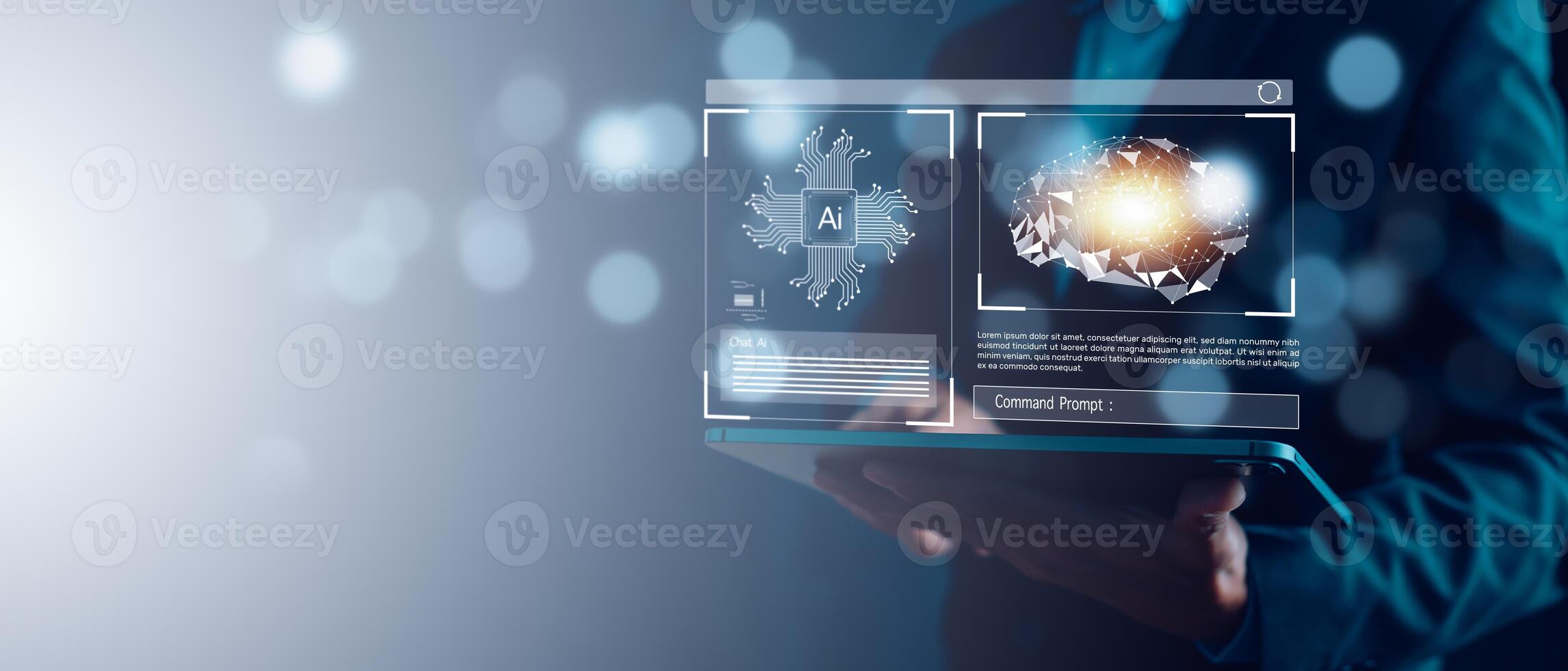 Programmer people working laptops or smartphones with AI, artificial intelligence software ...