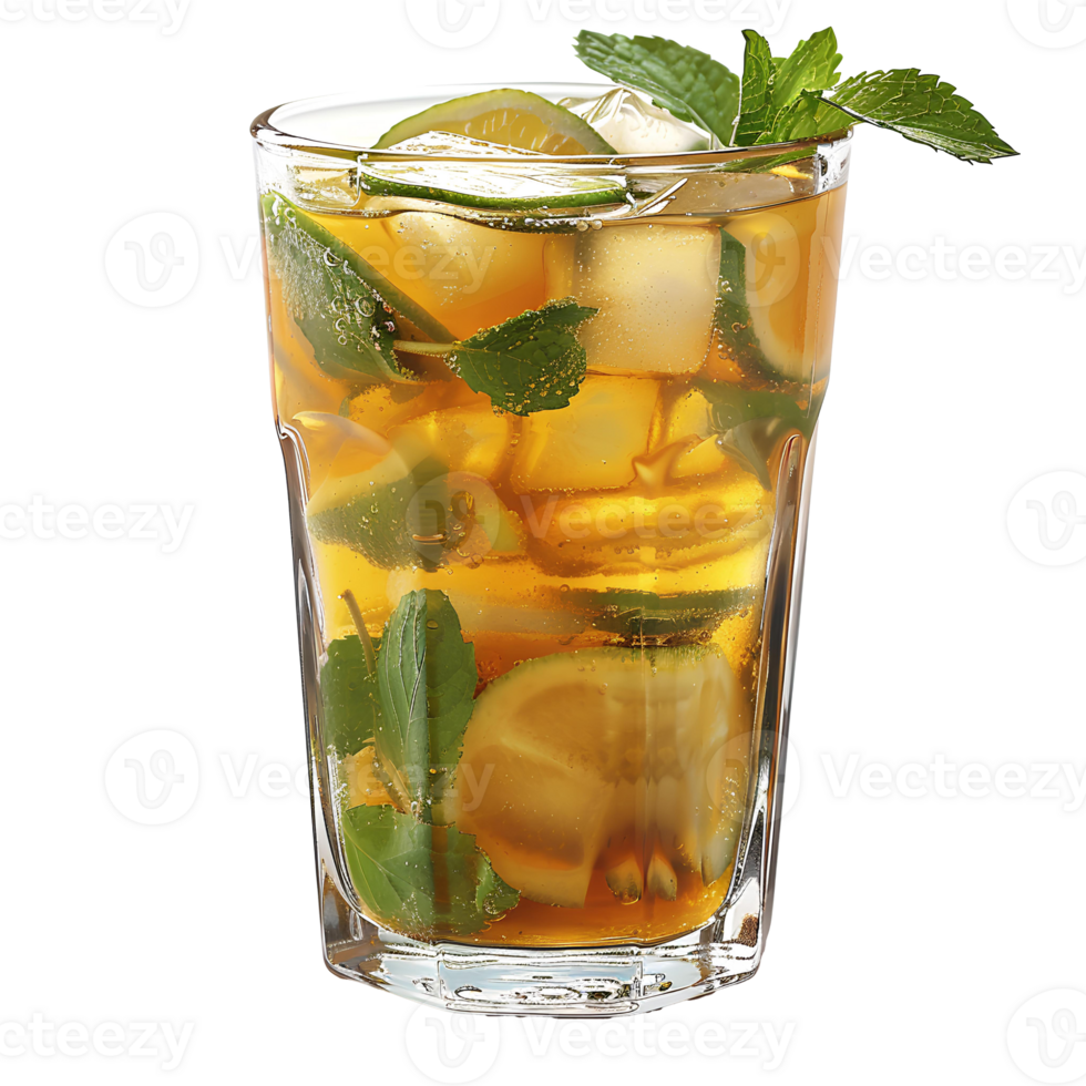 Glass Of Peach Ice Tea Lemon Ice Tea As Summertime Refreshment Isolated Glass Of Ice Tea With