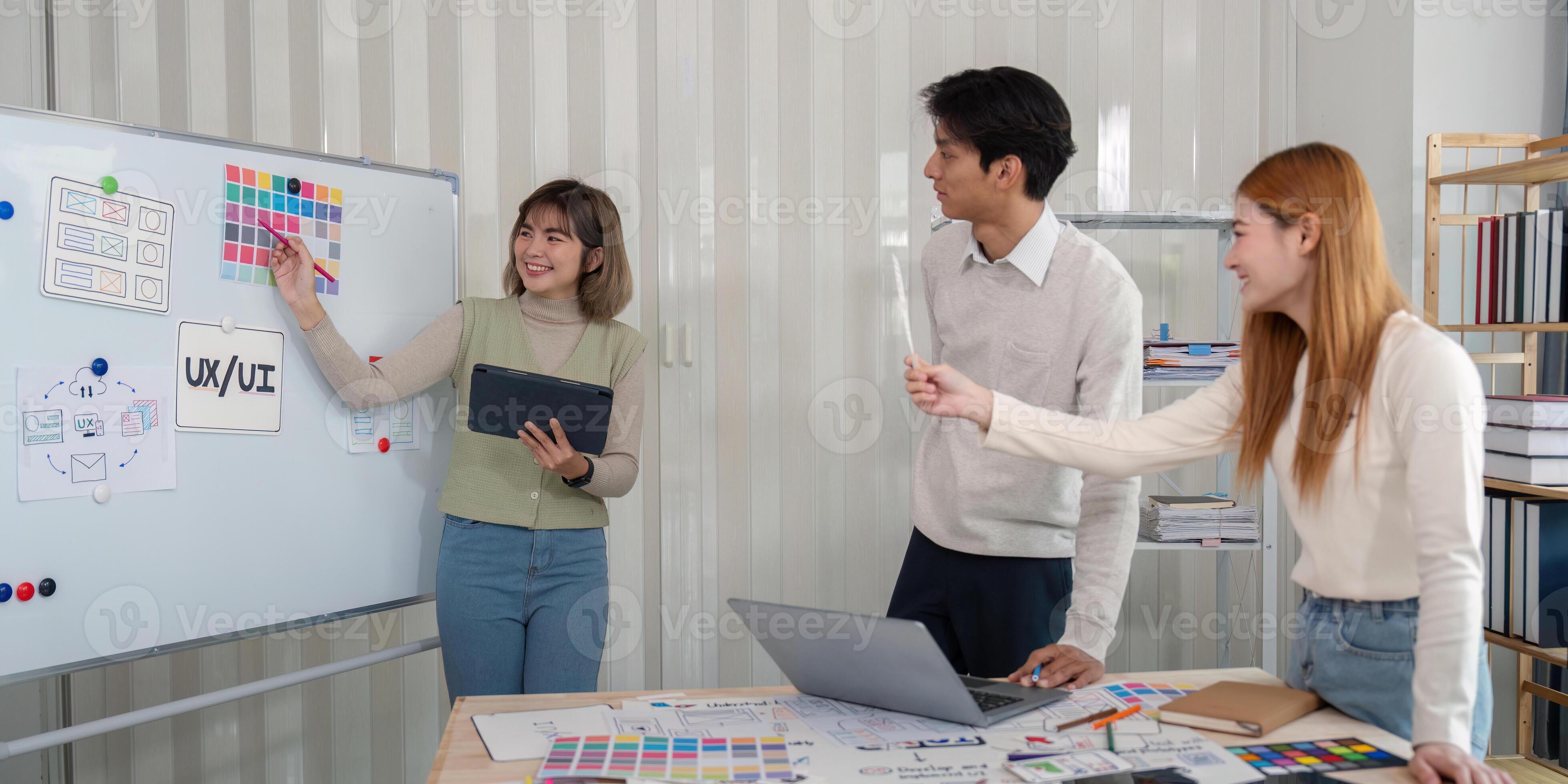 Creative UX Developer and UI Designer Brainstorming Session in Modern Office Environment ...