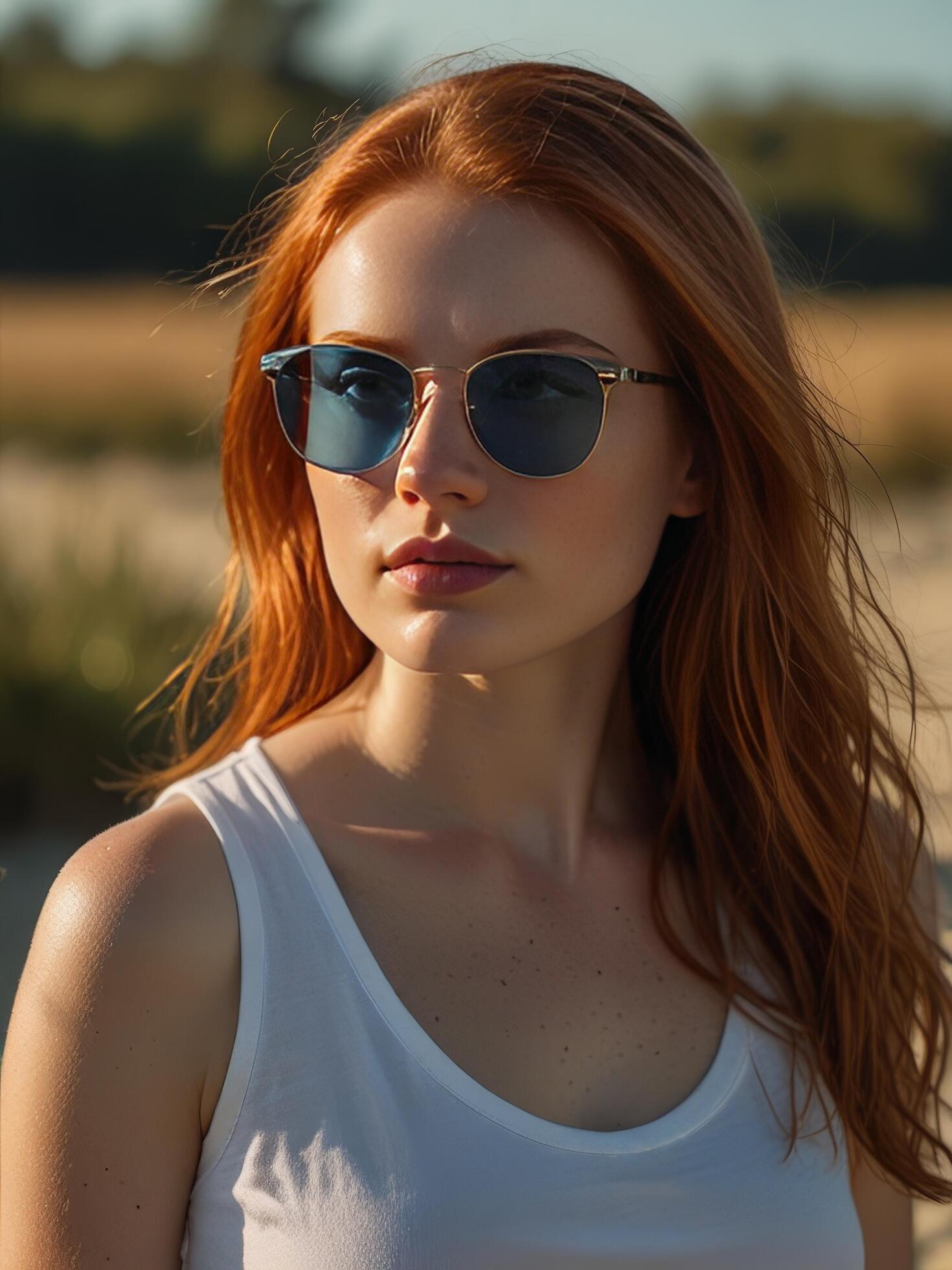 Girl With Open Hair Wearing Sunglasses And A White T Shirt Captured