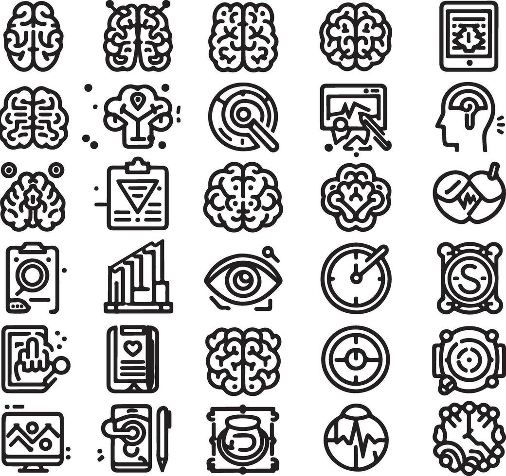 Complete Set of 30 Brain-Related Icons in Outline Style with Editable ...