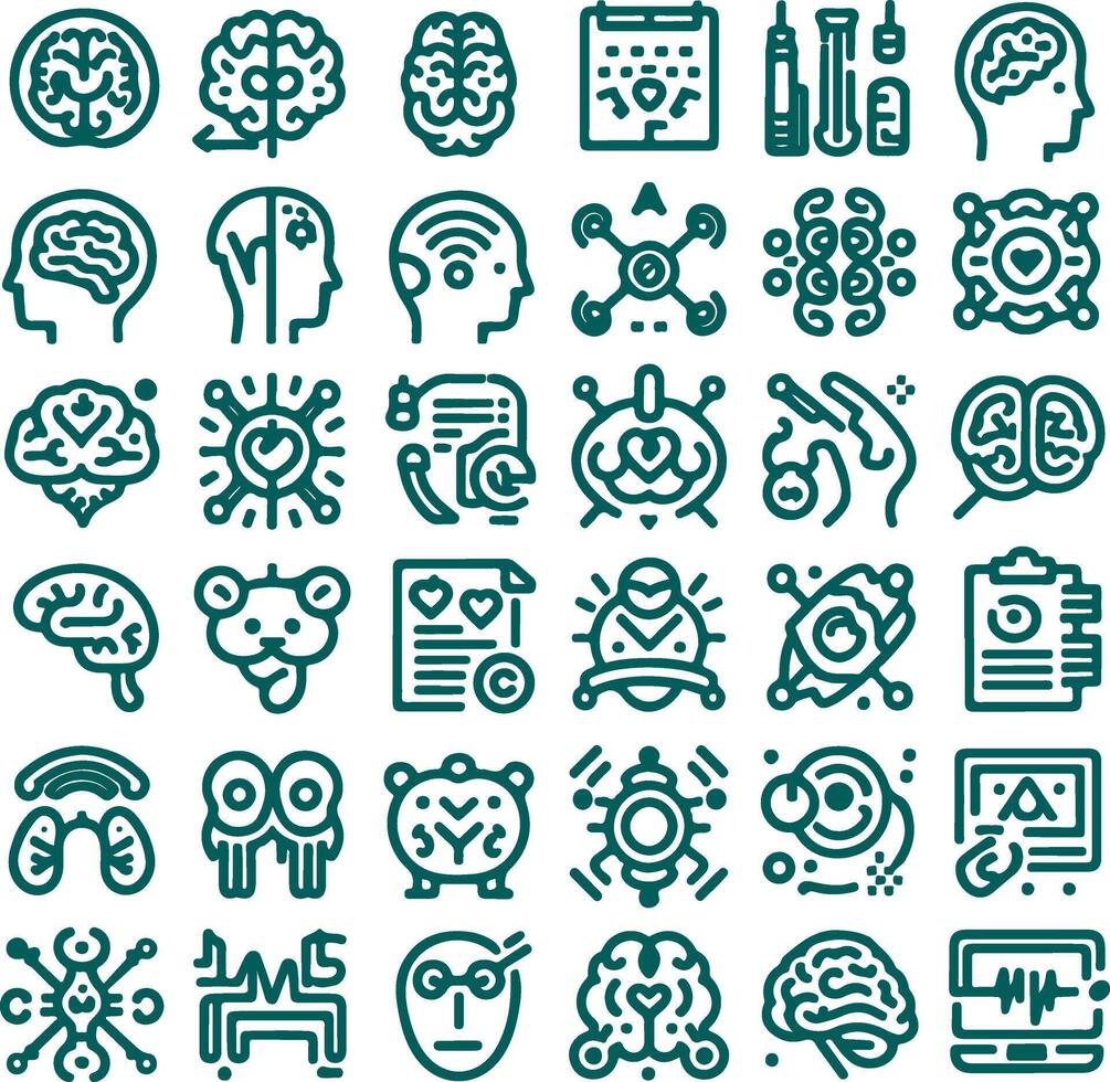 Complete Set of 30 Brain-Related Icons in Outline Style with Editable ...