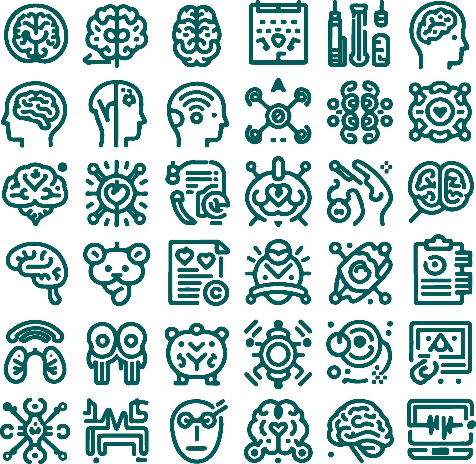 Complete Set of 30 Brain-Related Icons in Outline Style with Editable ...