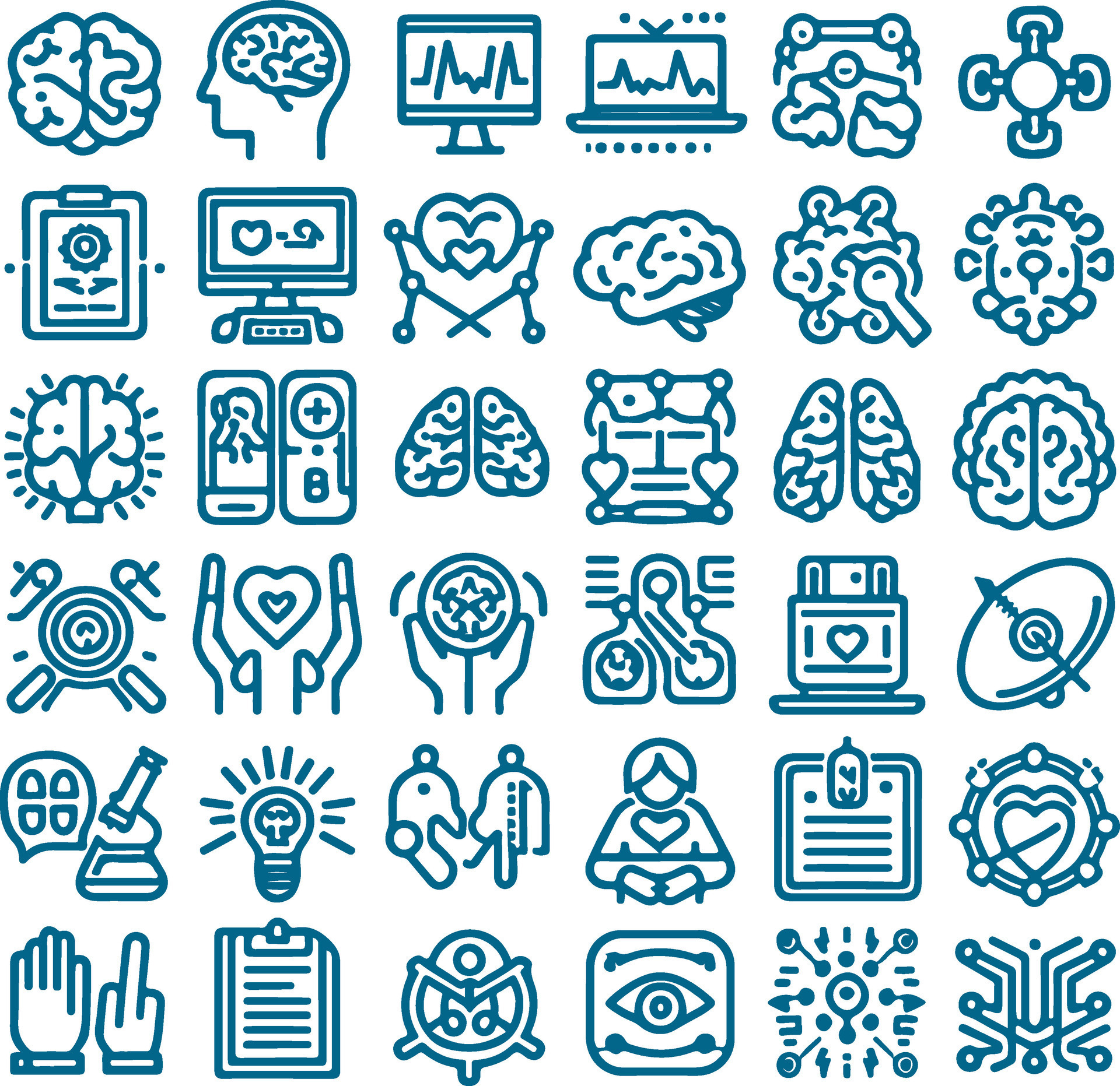 Comprehensive Collection of 30 Brain-Related Outline Icons with ...