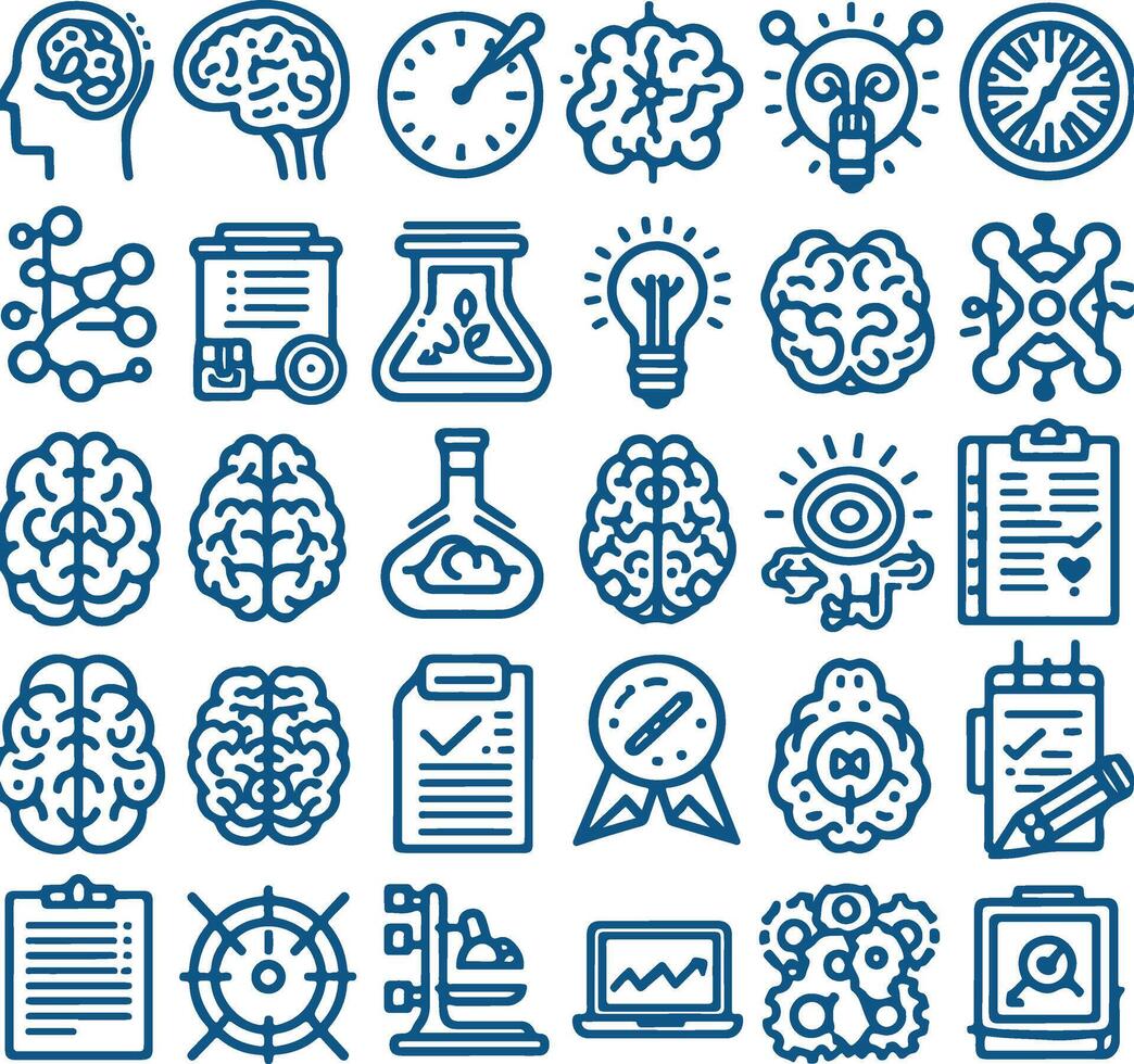 Complete Set of 30 Brain-Related Icons in Outline Style with Editable ...