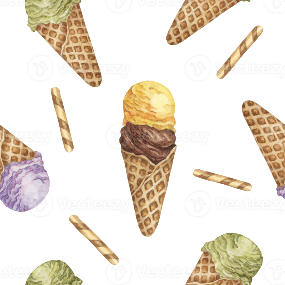 Retro 50ies Style Ice Cream Waffle Cones Seamless Pattern Pastel