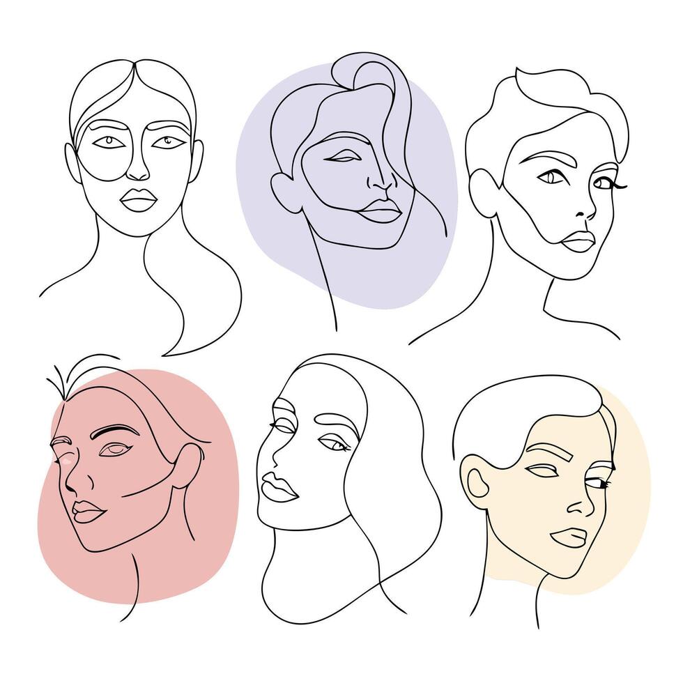 Continuous One Line Art Drawing Beauty Woman Face Feminine Collection