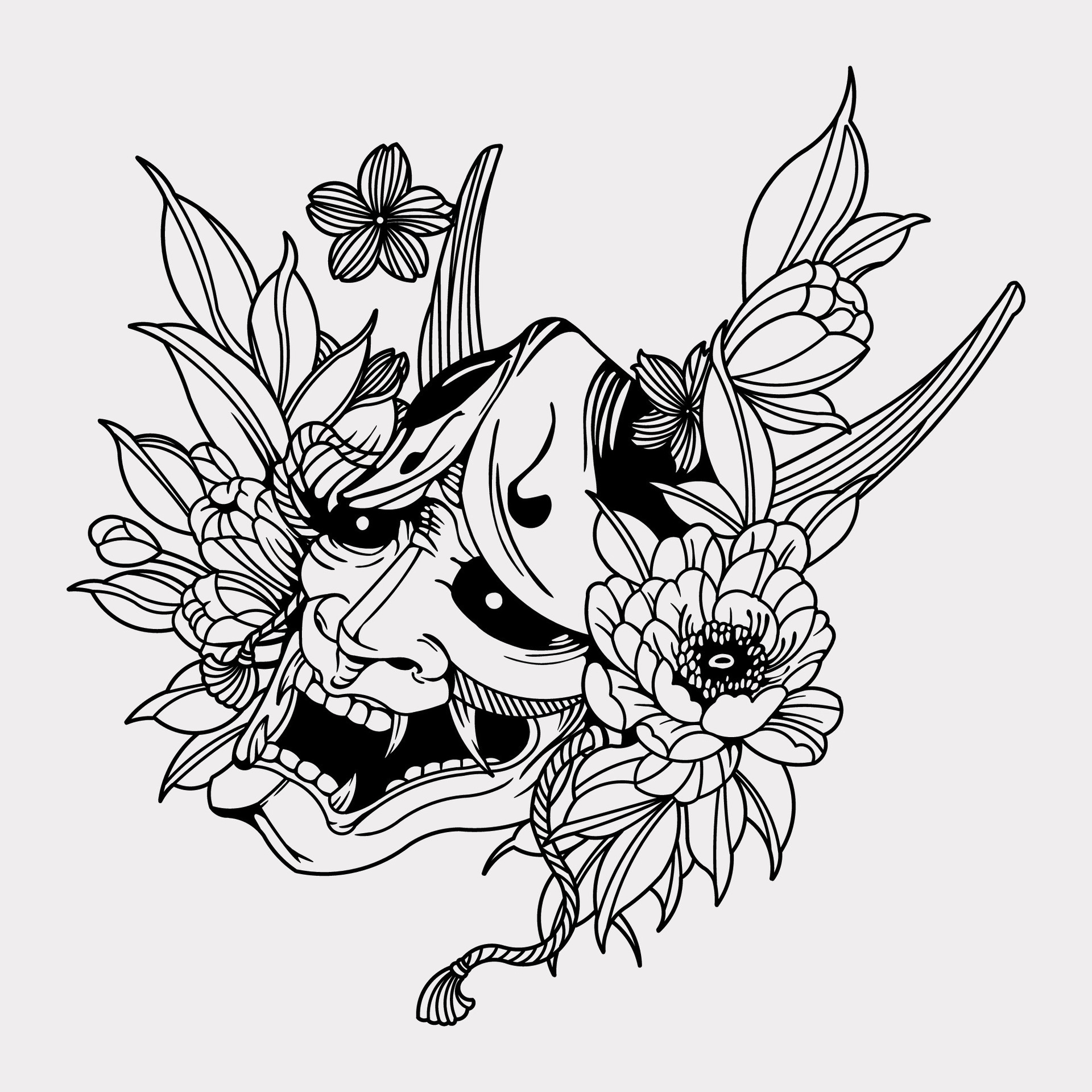 Japanese tengu demon evil yokai ronin oni mask hand drawn illustration ... Japanese tengu demon evil yokai ronin oni mask hand drawn illustration ...