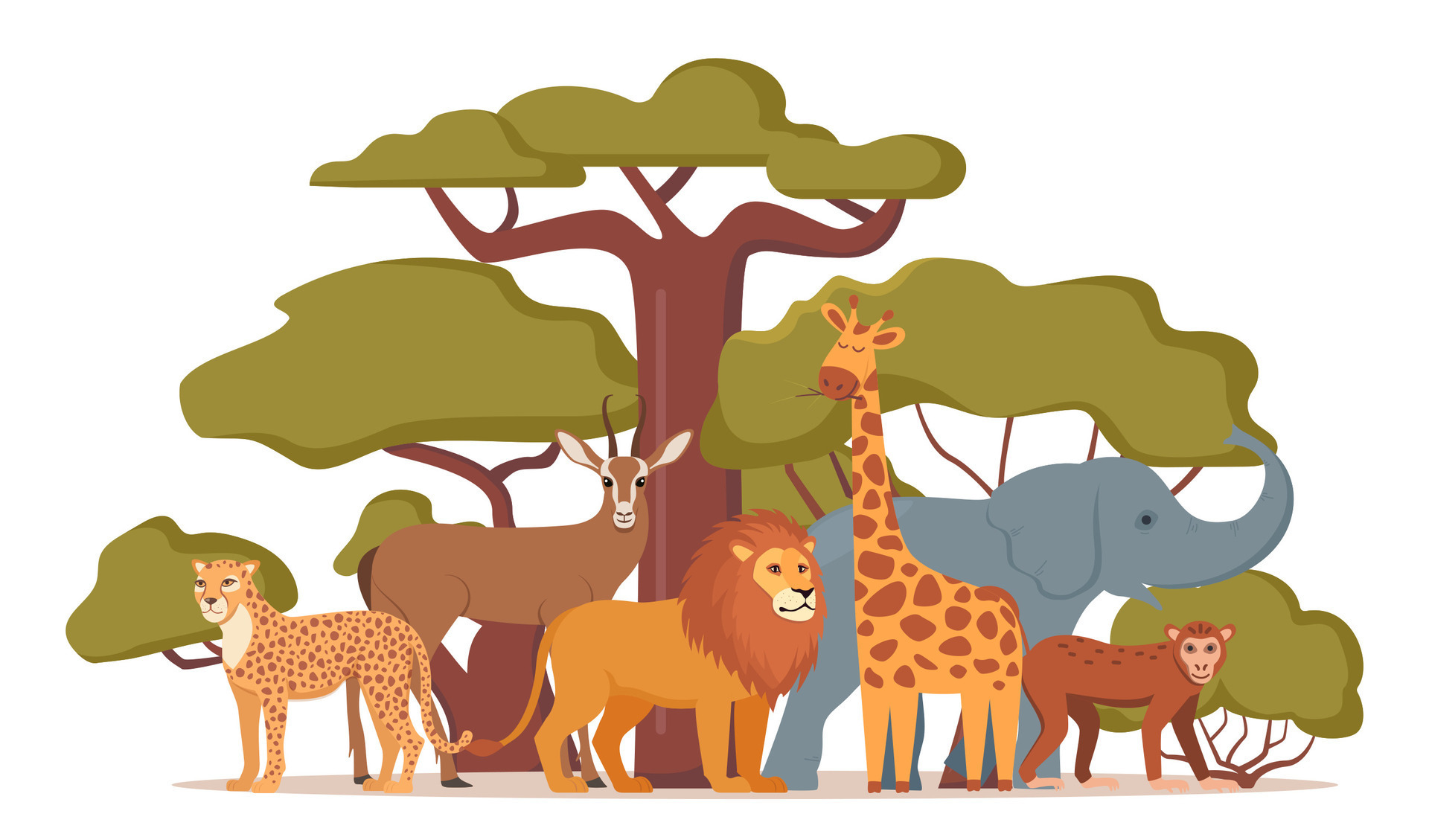 African animals, cute composition of characters. Elephant, giraffe ...