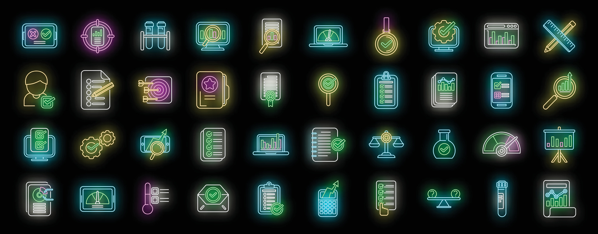 Benchmark Testing Icons Set Neon 47222020 Vector Art At Vecteezy