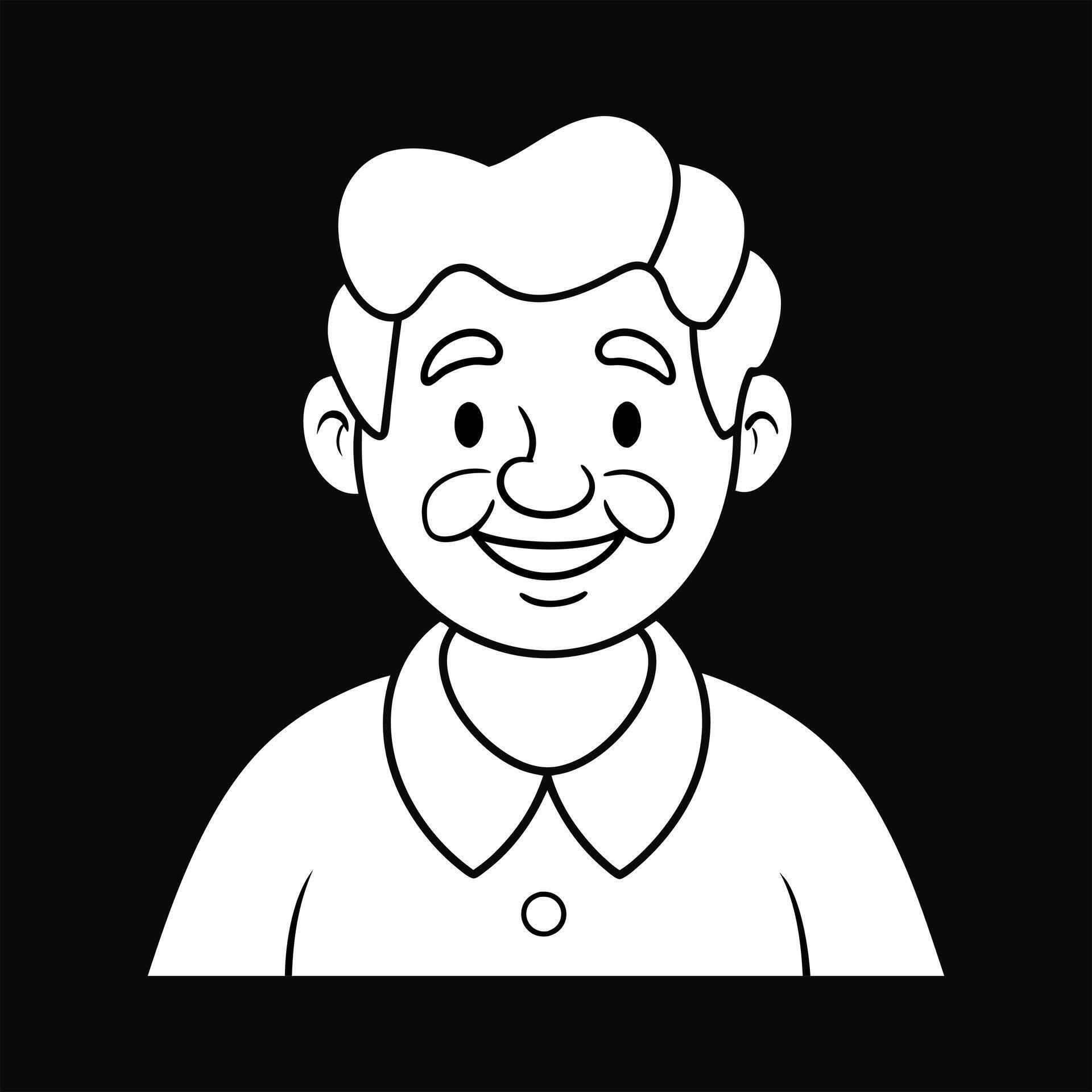 Cartoon Happy Senior Elderly Old Man Design Line Art 47230958 Vector