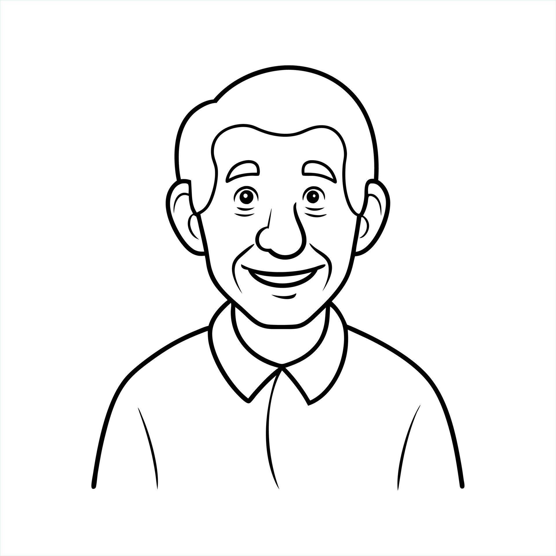 Cartoon Happy Senior Elderly Old Man Design Line Art 47230970 Vector