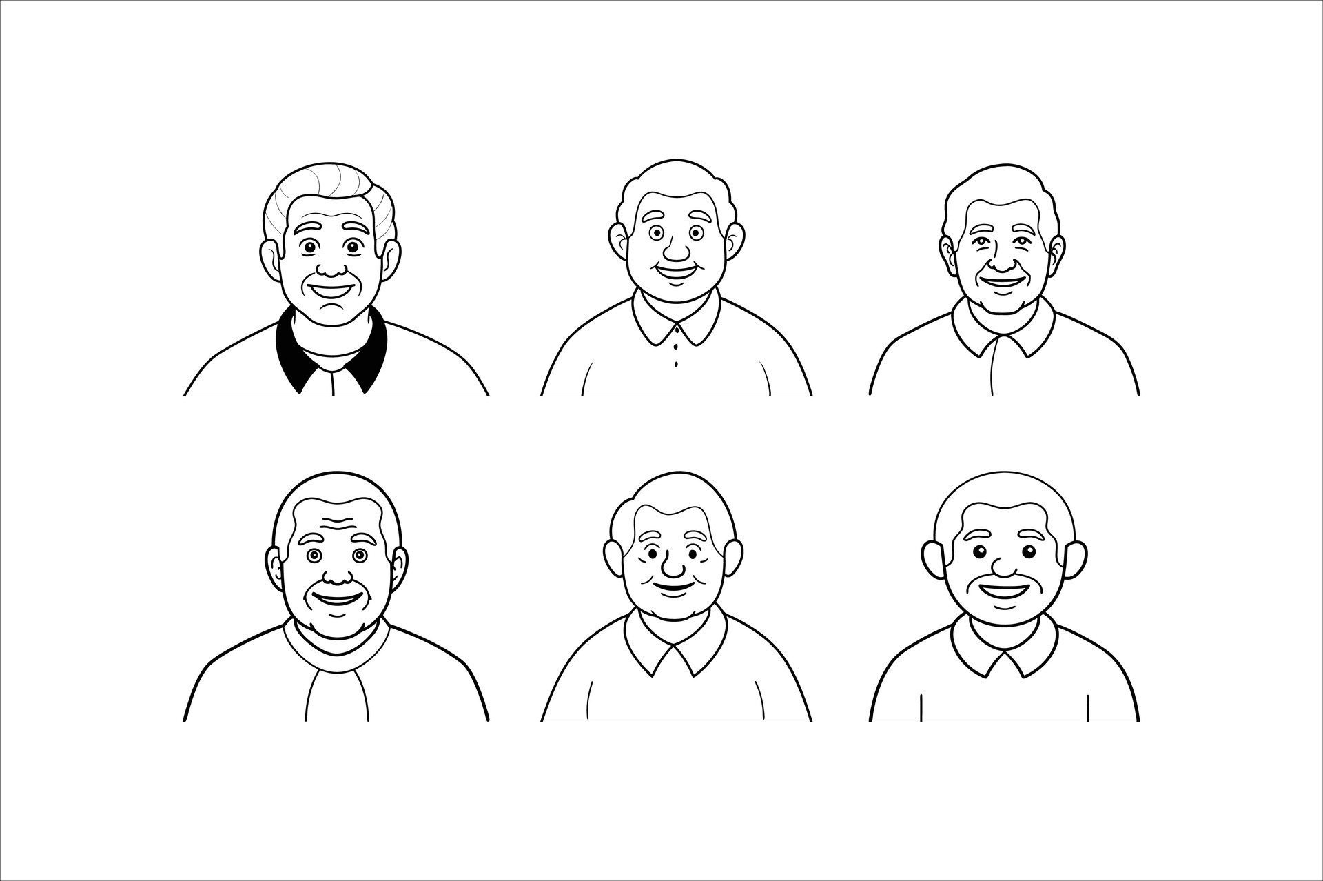 Cartoon Happy Senior Elderly Old Man Design Line Art Set 47230973