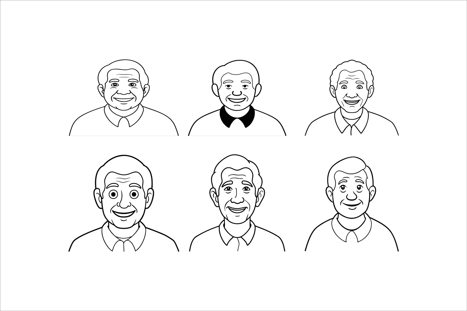 Cartoon Happy Senior Elderly Old Man Design Line Art Set 47230975