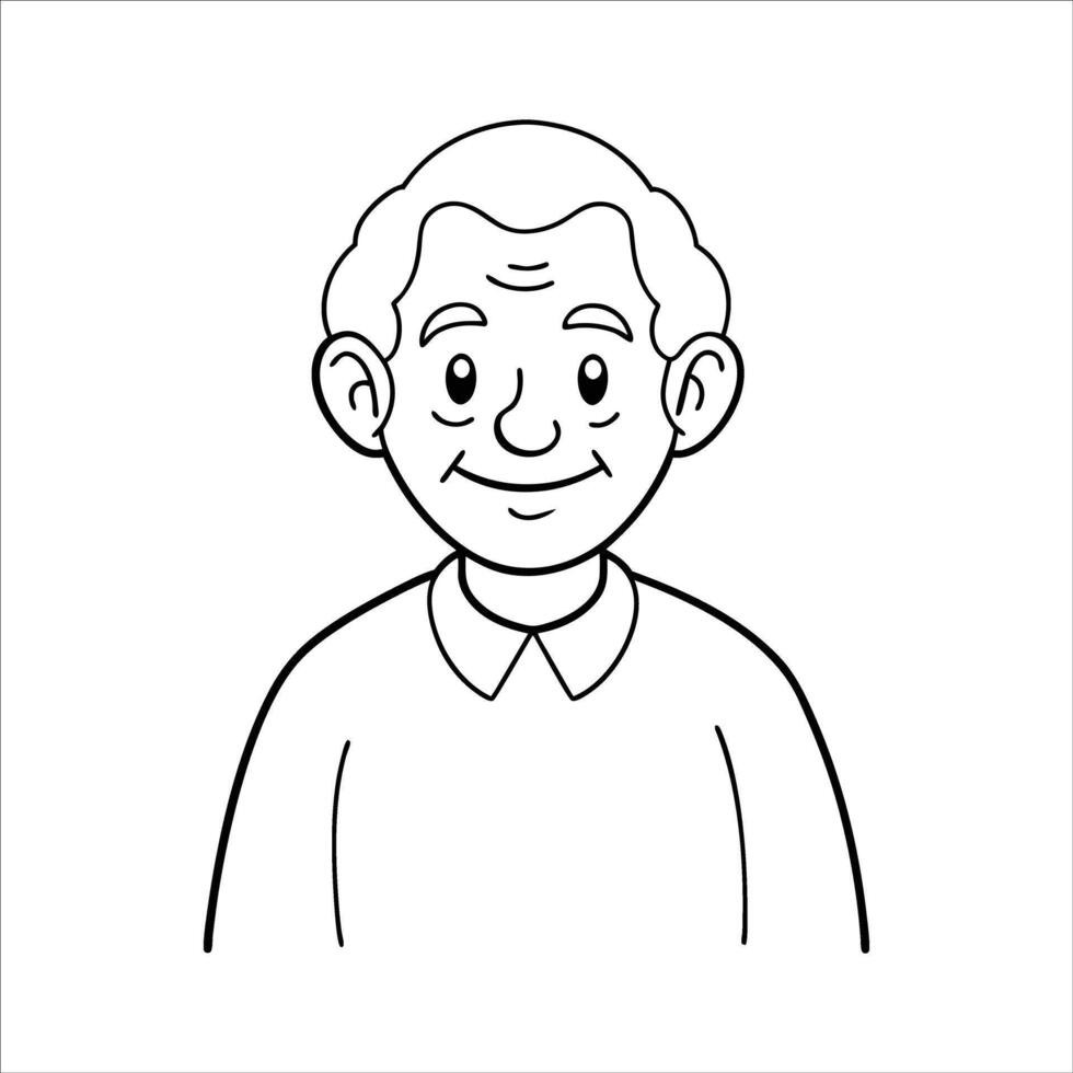Cartoon Happy Senior Elderly Old Man Design Line Art 47230976 Vector