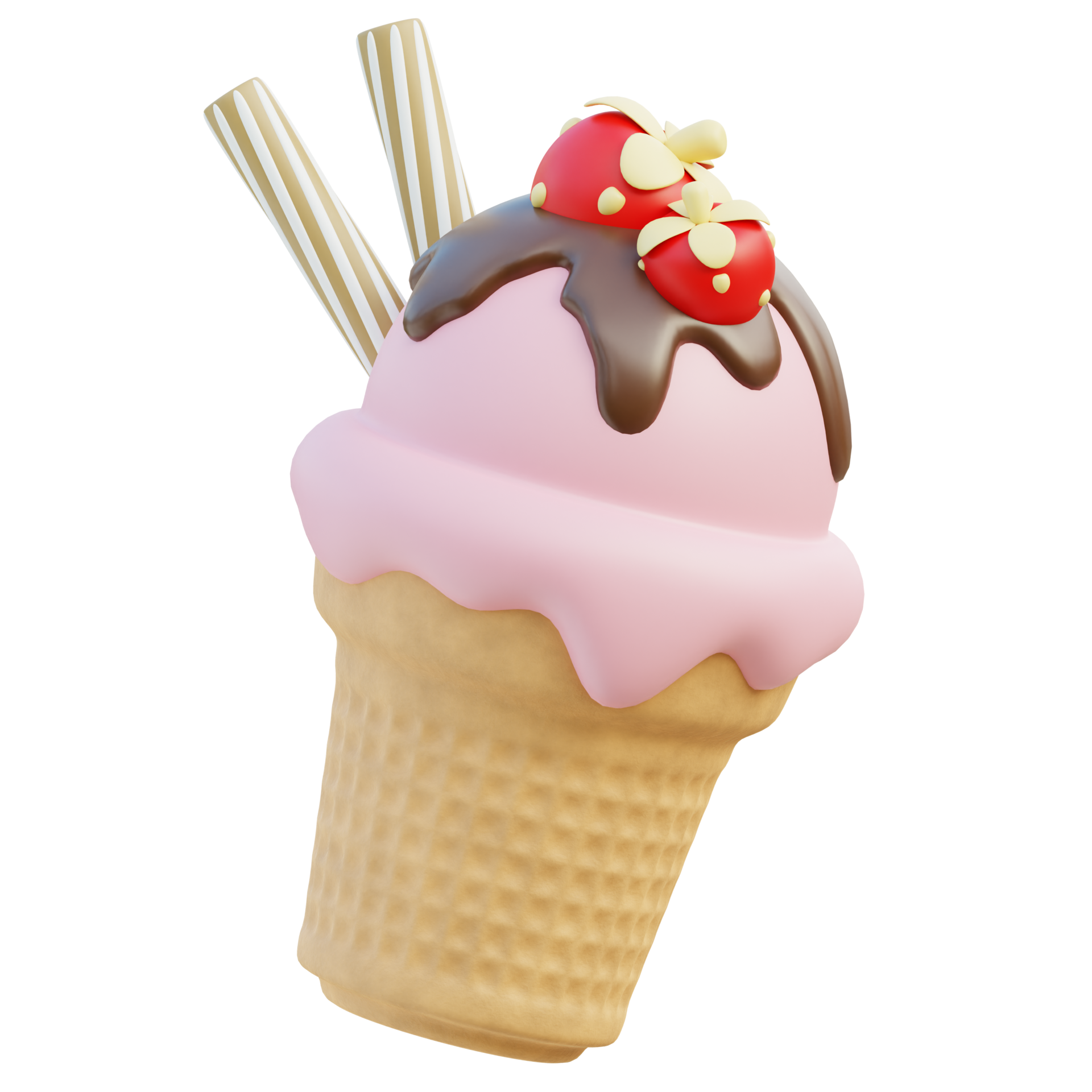 Strawberry Ice Cream Cone 3d Illustration 47246520 Png