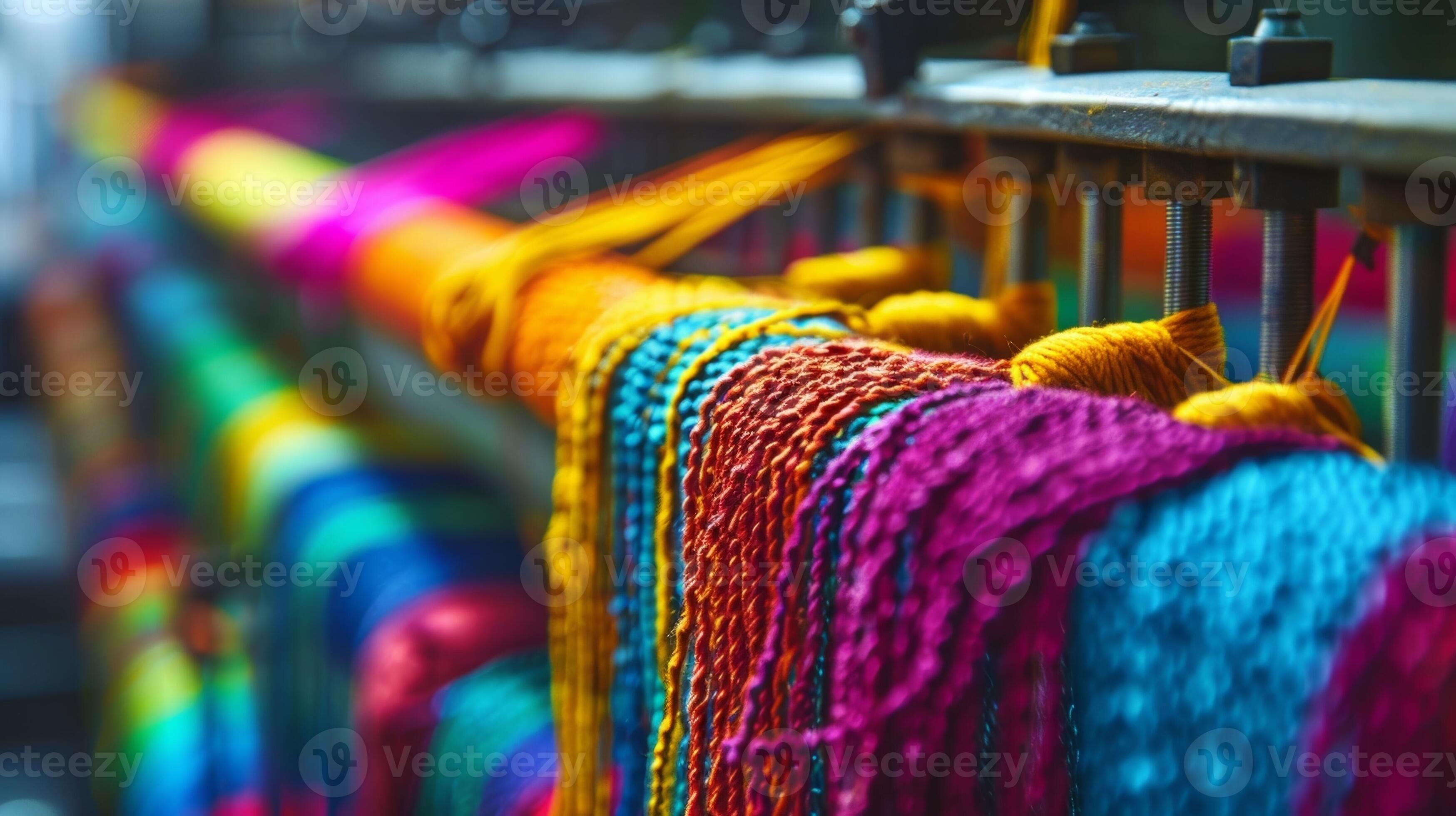 A tangle of vibrant silky threads stretch out from the intricately designed guide bars of the ...