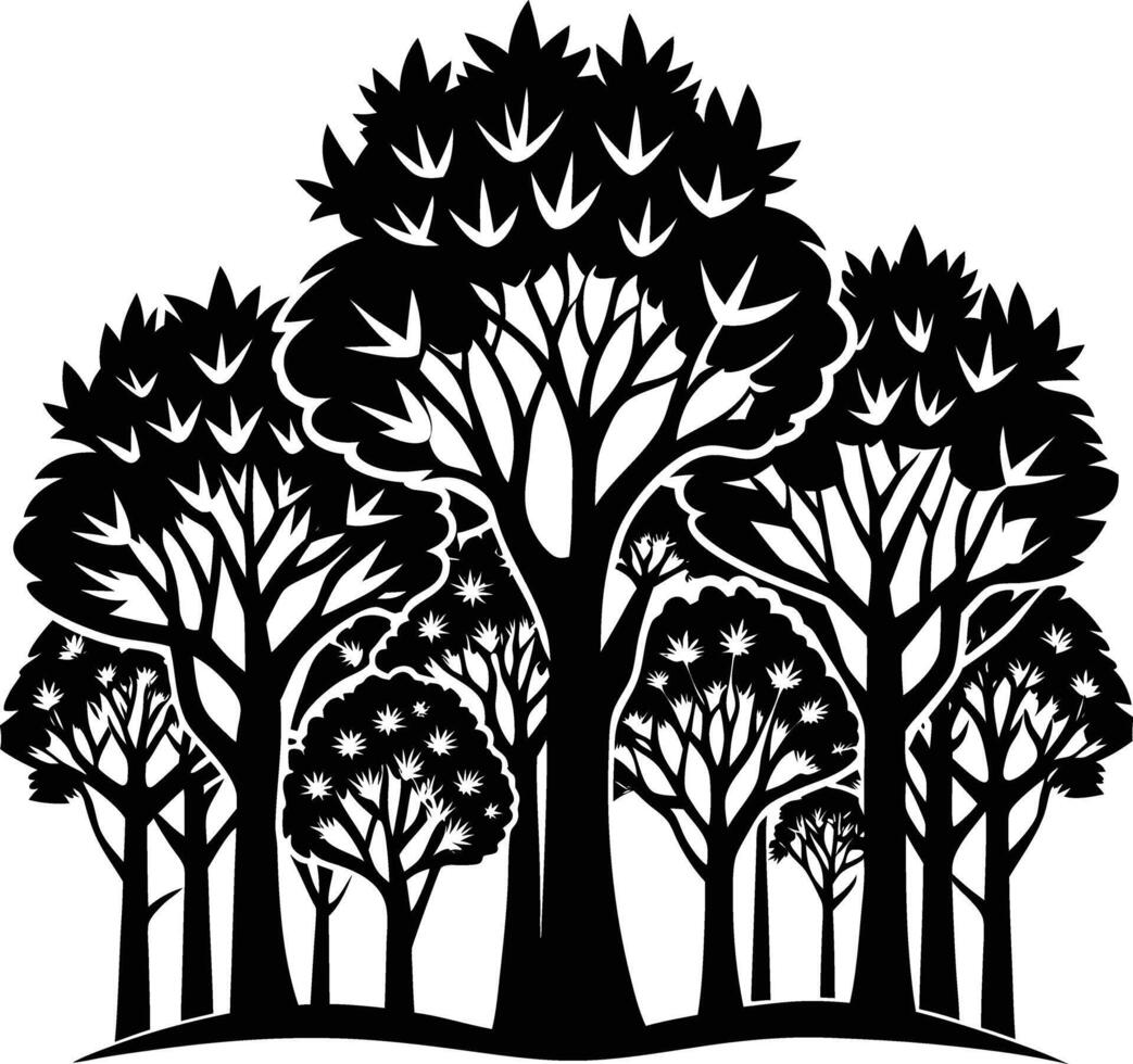 A black and white illustration of a treeline silhouette 47256871 Vector ...