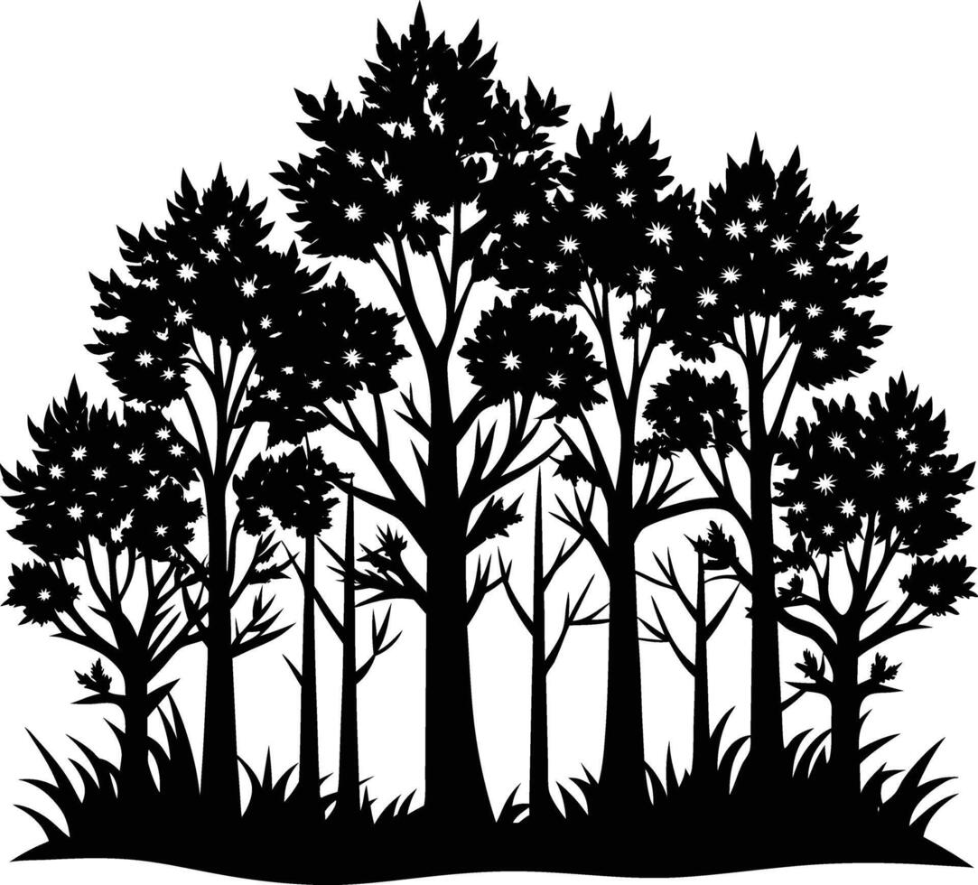A black and white illustration of a treeline silhouette 47256872 Vector ...