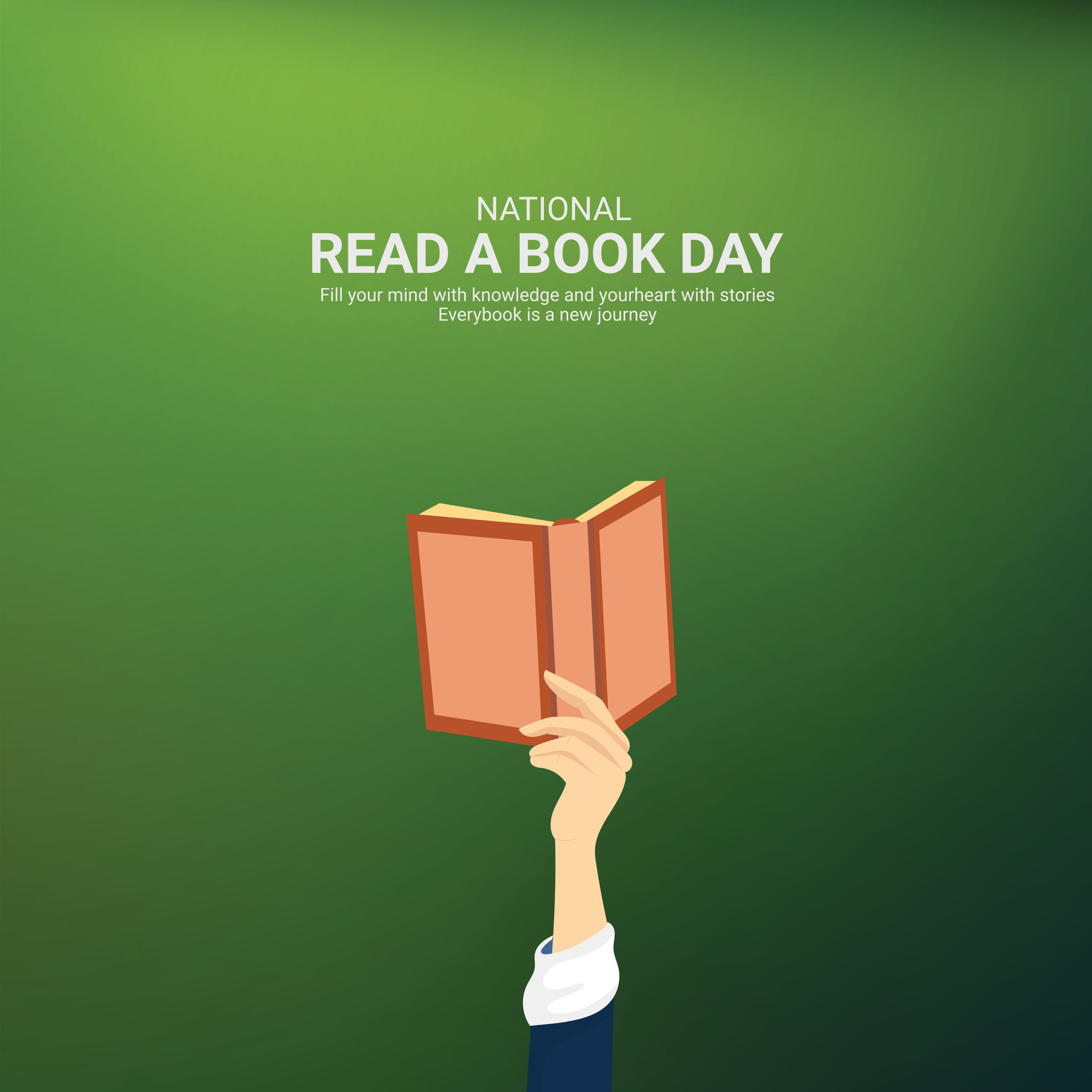 National Read a Book Day creative. Book and man silhouette isolated on Template for background ...