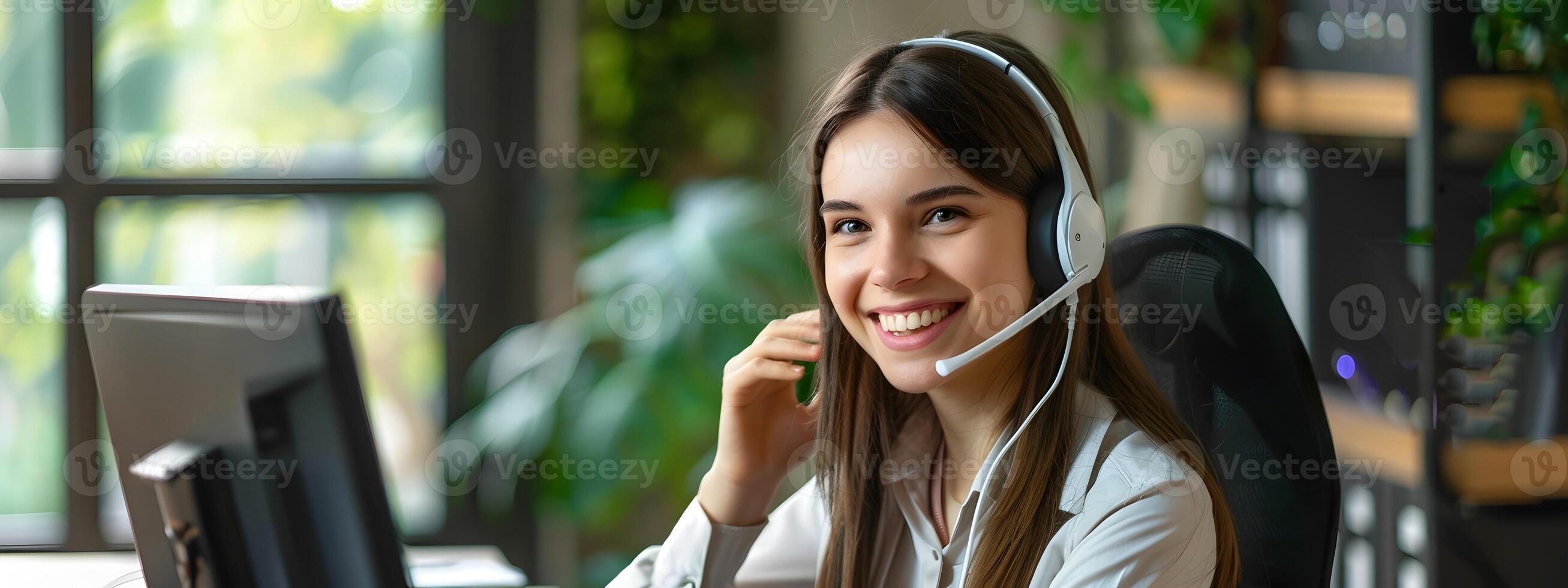 Friendly Customer Service Representative Assisting Client with Headset 47268382 Stock Photo at ...