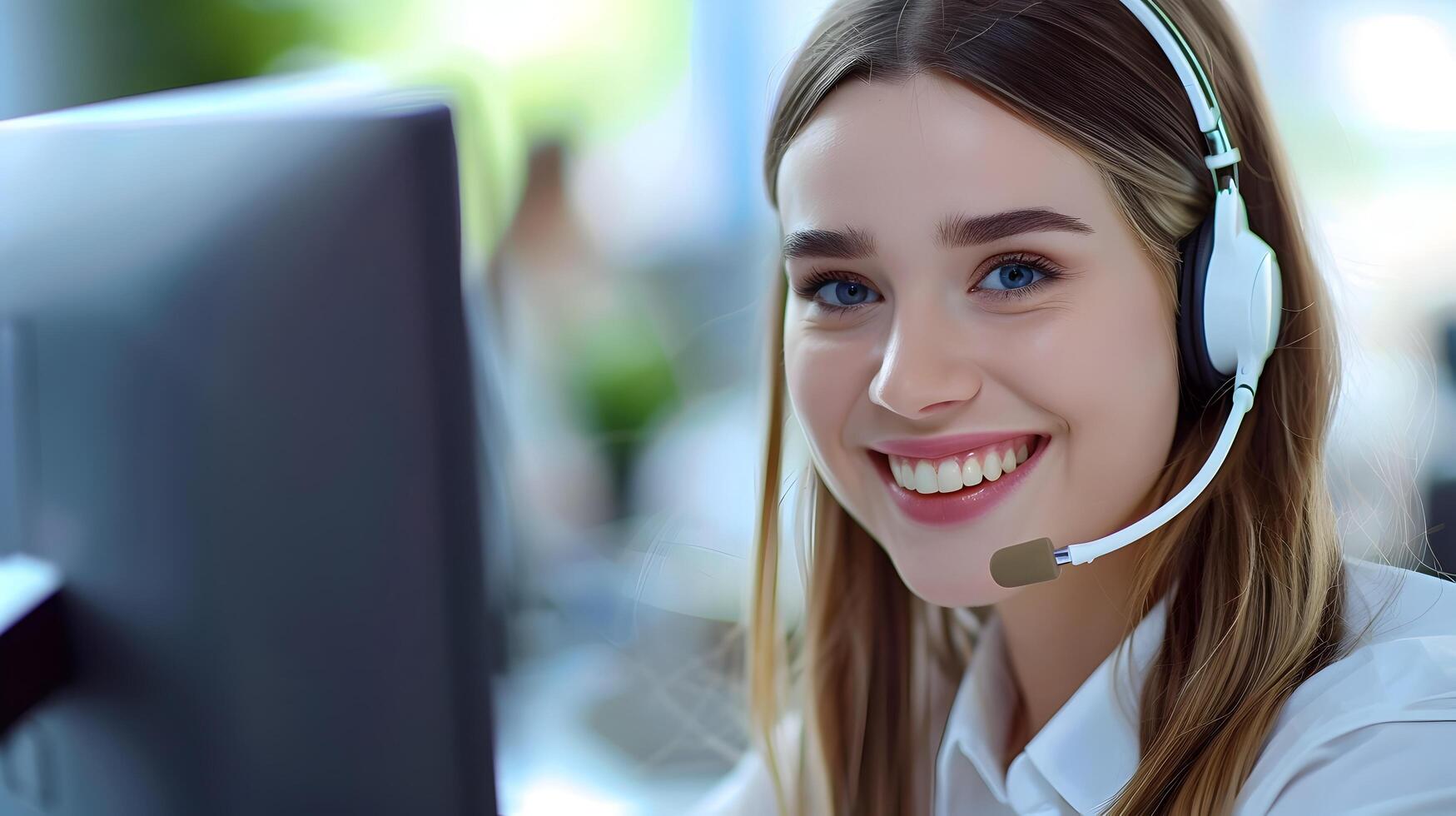 Cheerful Customer Service Representative Working at Desk 47268446 Stock ... Cheerful Customer Service Representative Working at Desk 47268446 Stock ...