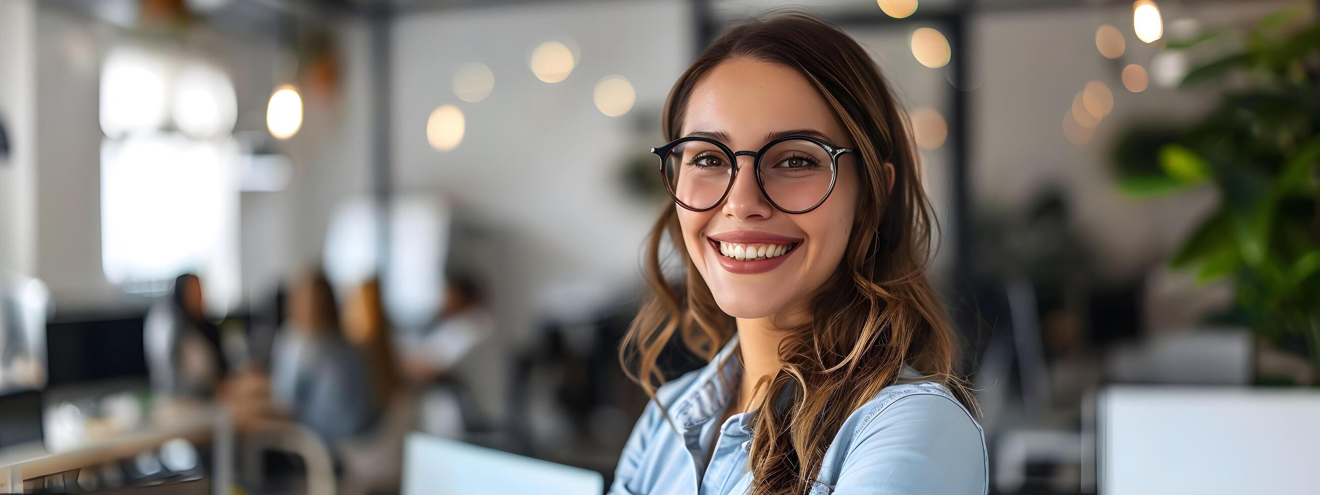 Confident Young Professional Smiling at in Modern Office Setting ... Confident Young Professional Smiling at in Modern Office Setting ...