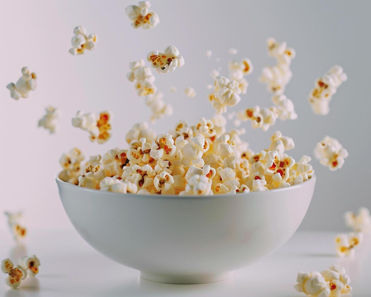un cuenco de palomitas de maiz es siendo arrojado dentro el aire 47279248 Foto de stock en Vecteezy