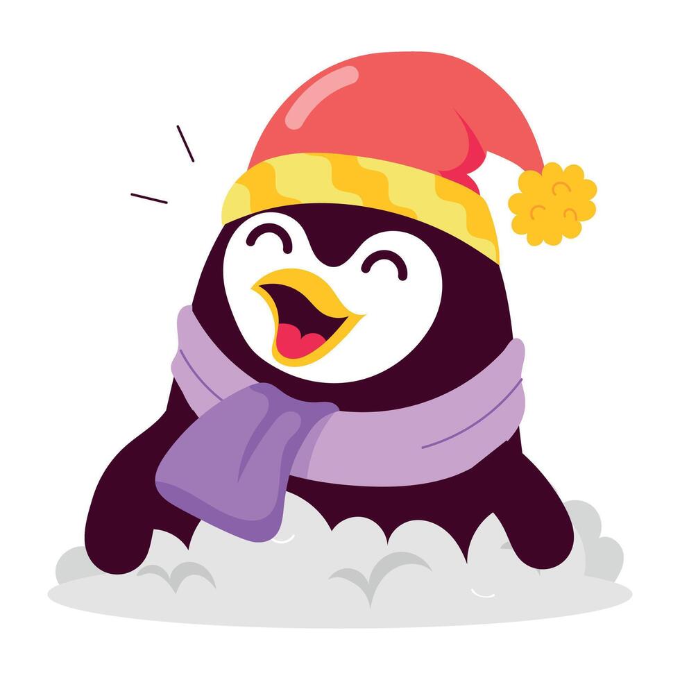 Cute christmas penguin with santa hat, flat sticker 47297145 Vector Art ...