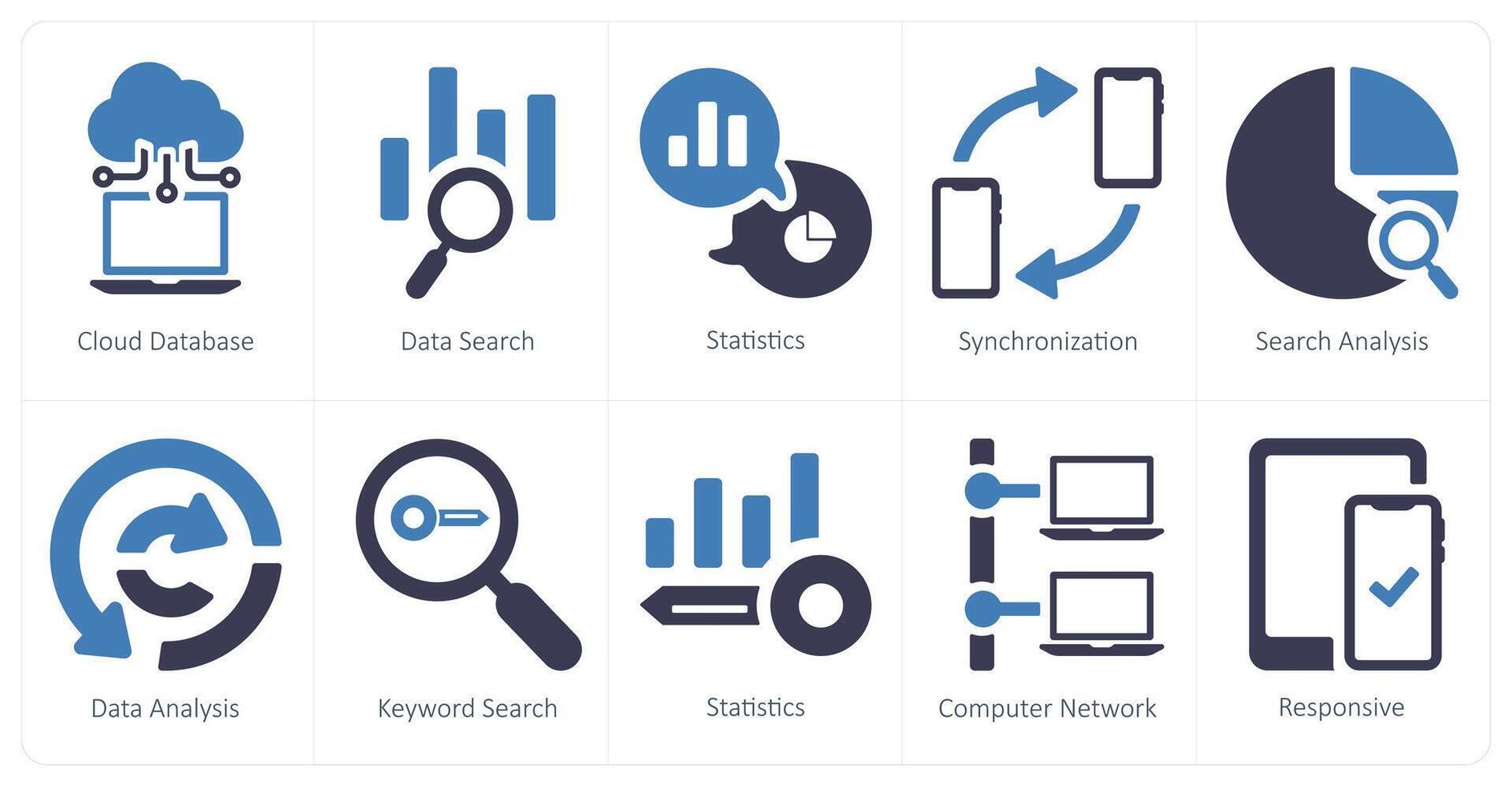 A set of 10 web marketing icons as cloud database, data search ...