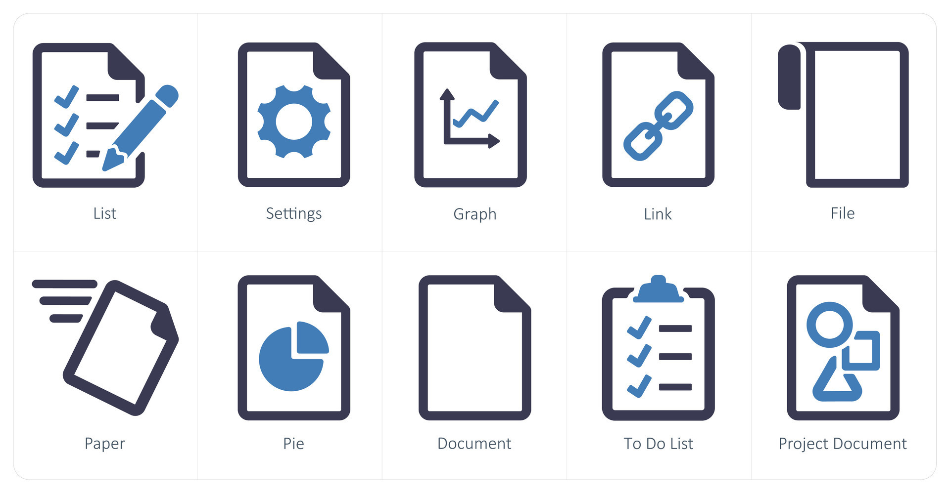 A set of 10 File icons as list, settings, graph 47298752 Vector Art at Vecteezy