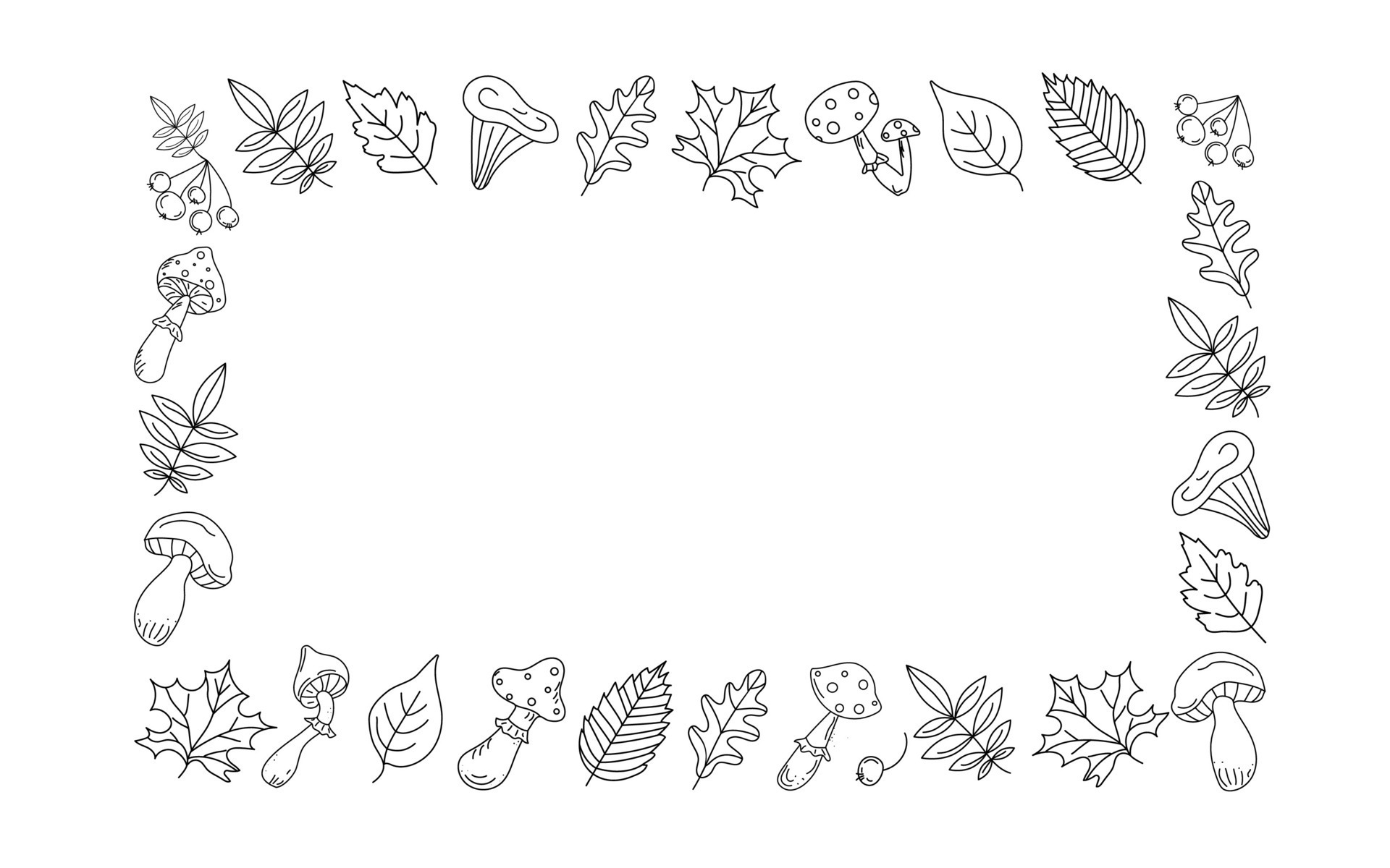 Autumn set of leaves, mushrooms and berries. Drawing, doodle. Border ...